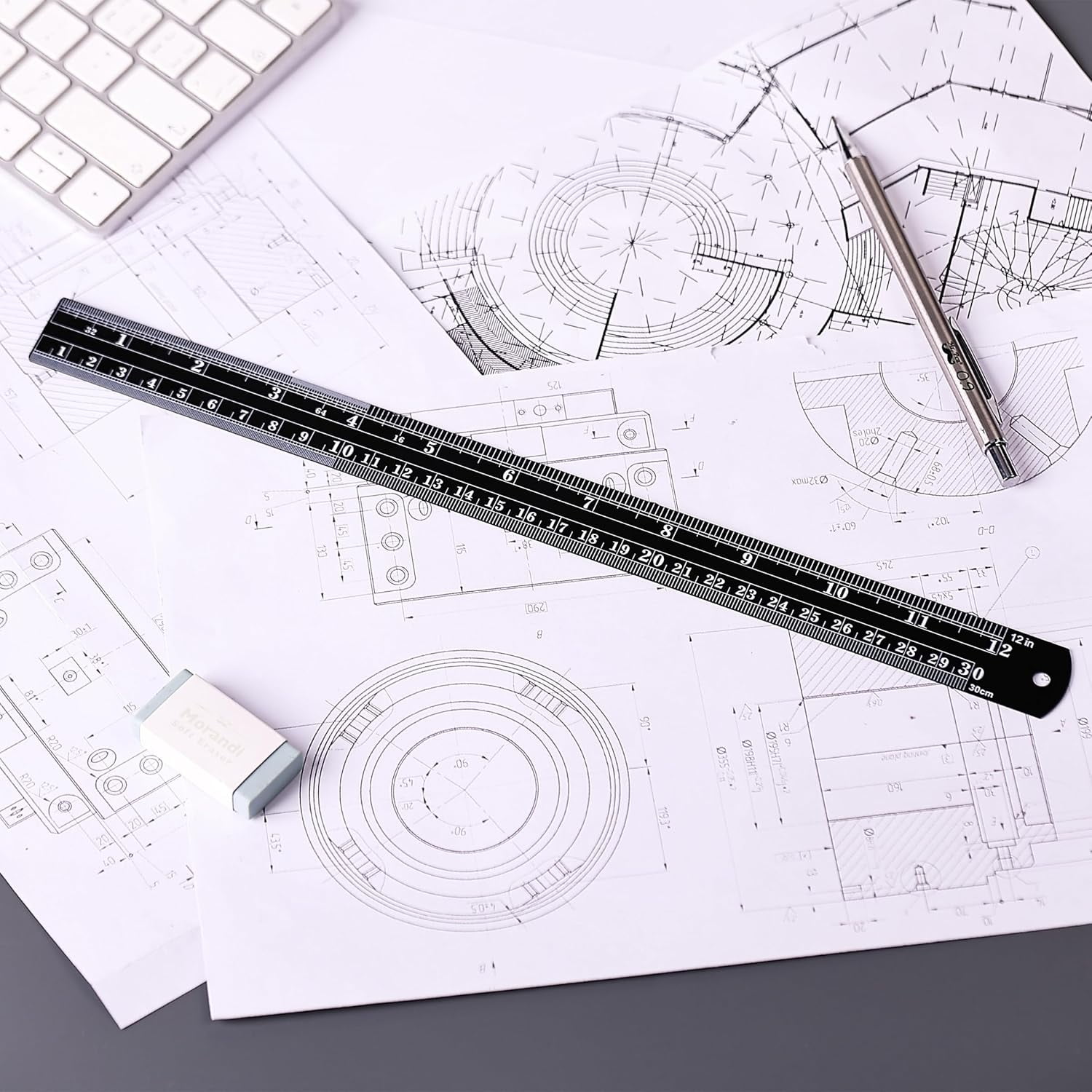 2 Pack, 6" and 12", Rose Gold, 6 Inch Ruler Metal Rulers, Stainless ...