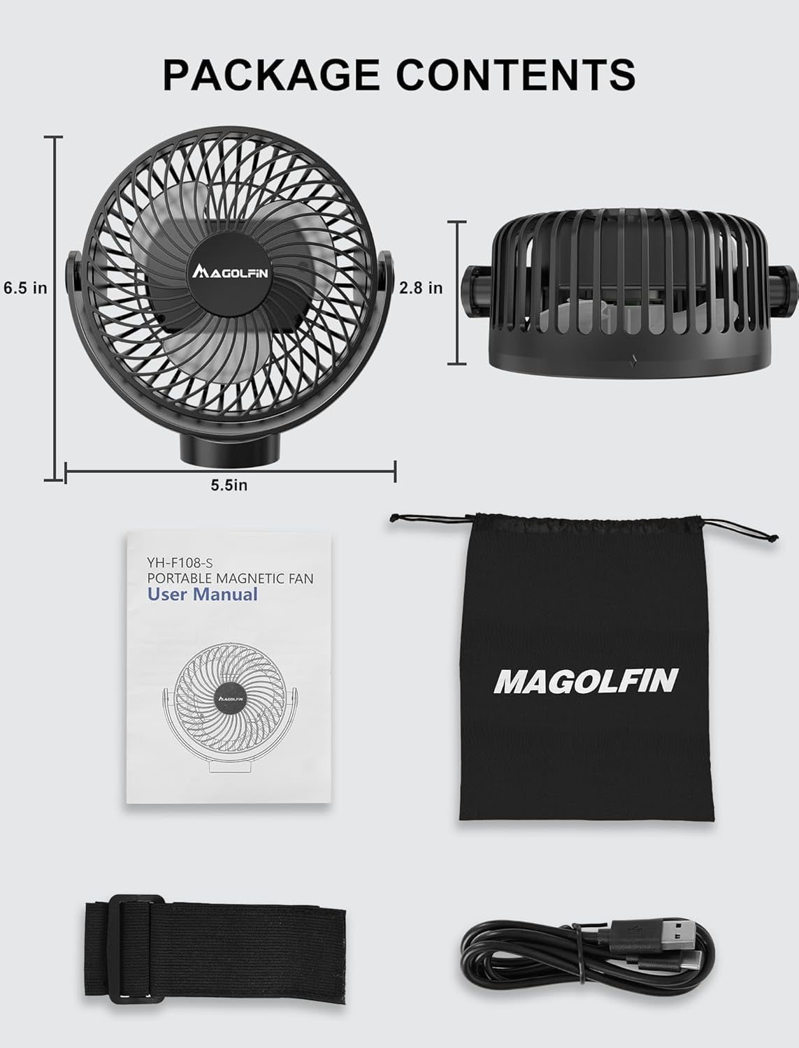 2-Pack 6-inch Magnetic Cruise Ship Approved Fan, 12000mAh Battery ...