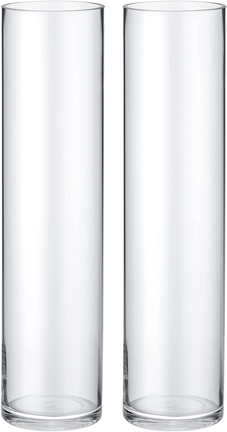 2 Pack 6 x 24 Inch Clear Glass Cylinder Vases Tall Decorative Flower ...