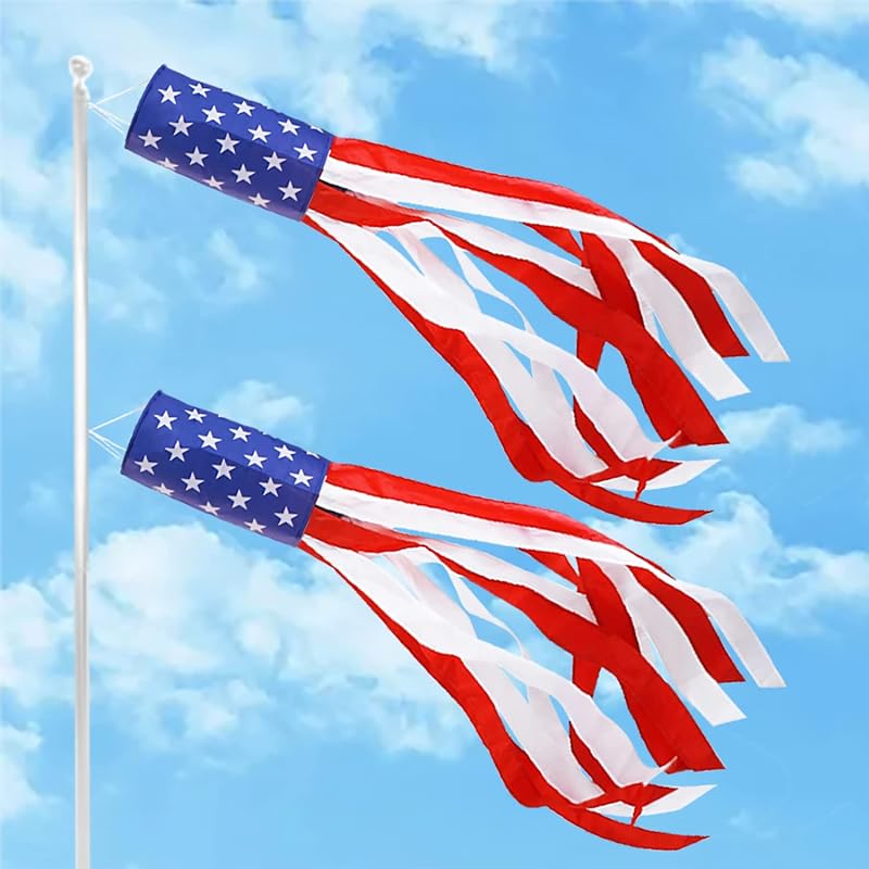2 Pack 60 Inch 4th of July Decor American Flag Windsock,Red White And ...
