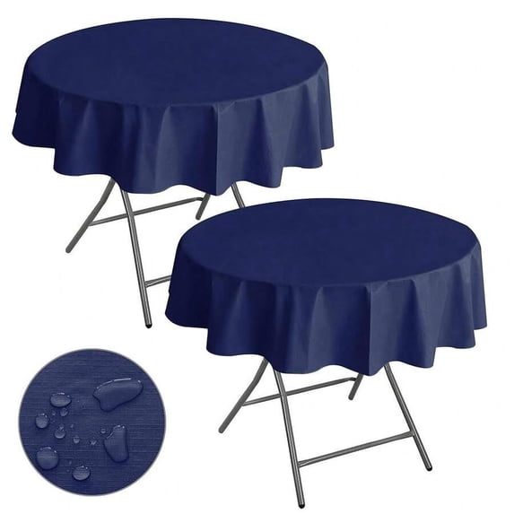 2 Pack 60 Inch Round Navy Vinyl Tablecloth Waterproof Stain Resistant ...