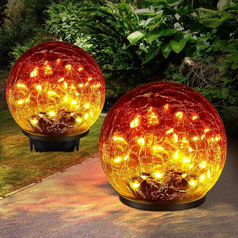 2 Pack 60 LED Garden Solar Lights Outdoor Decorative, Colored Cracked ...