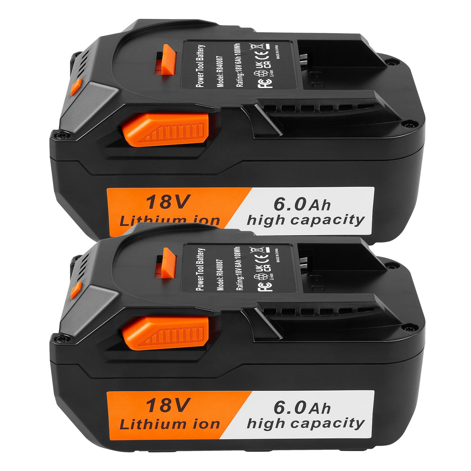 RIDGID 18V Lithium Ion Battery 2 Pack, 6000mAh, Compatible with R840085 ...