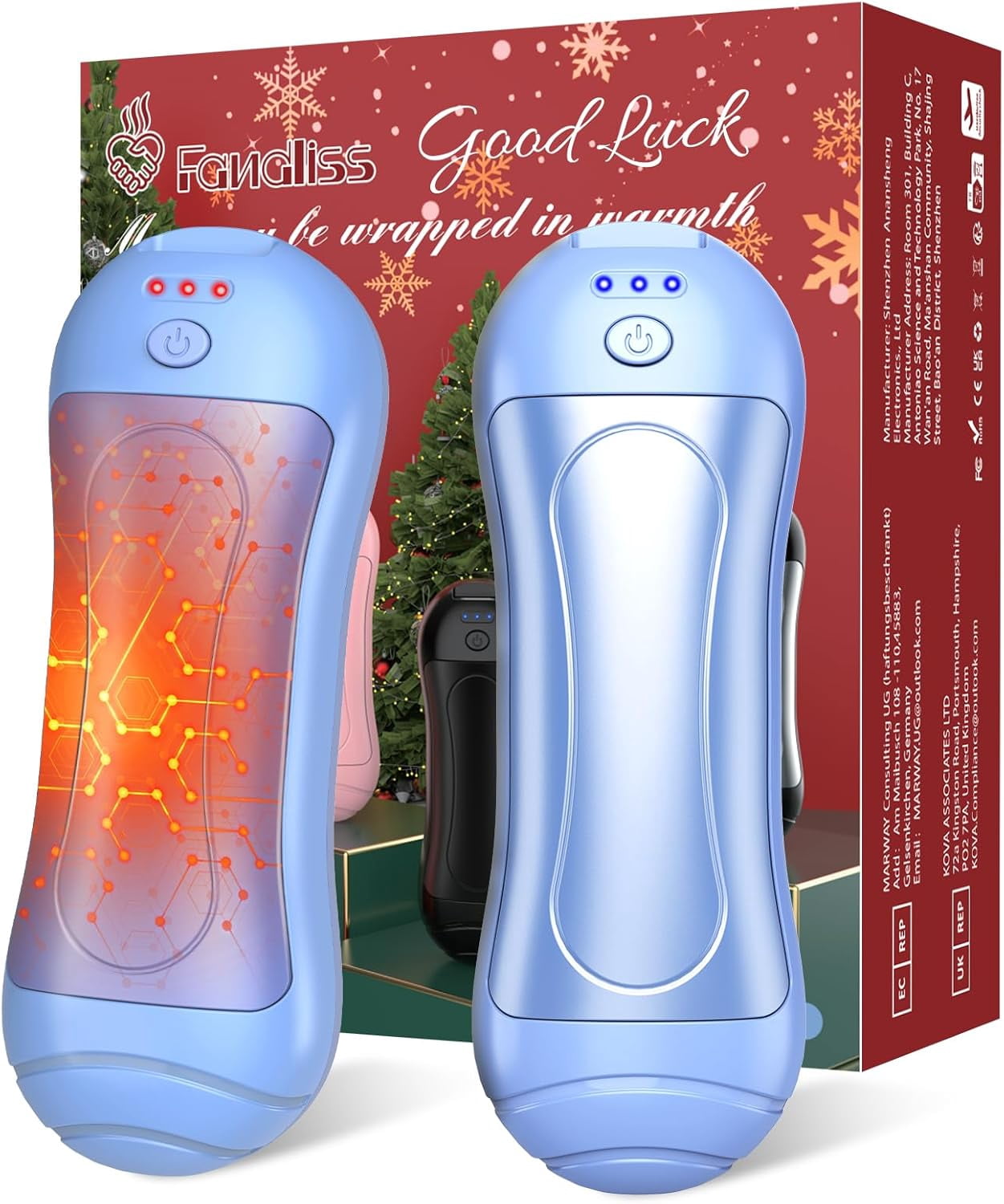 2-Pack 6000mAh Rechargeable Hand Warmers - USB Portable Blue Pocket ...