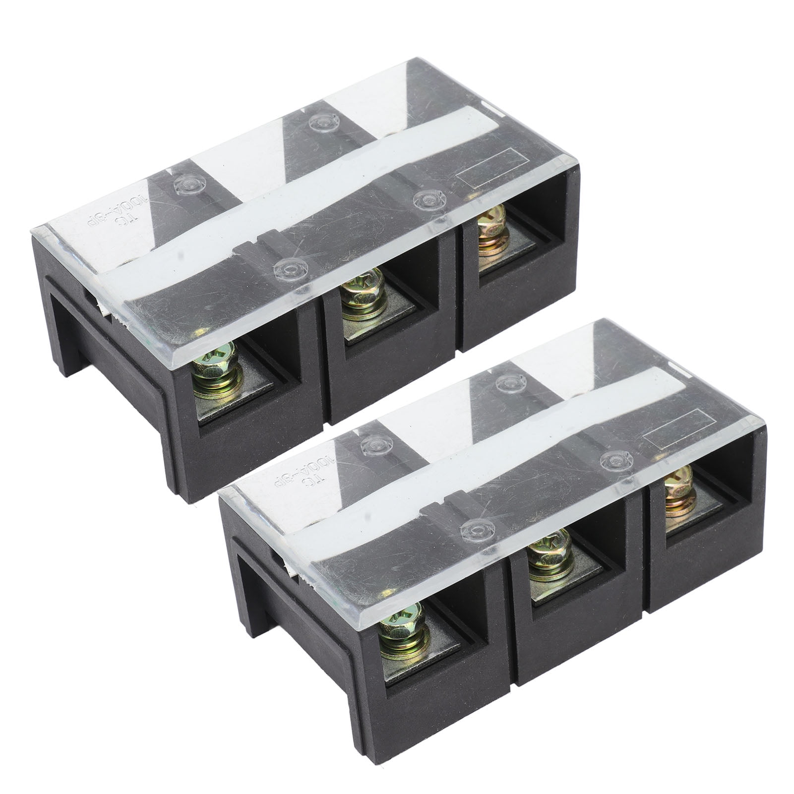 2-Pack 600V 100A TC Fixed Iron Terminal Strip, Dual Rows with Cover ...