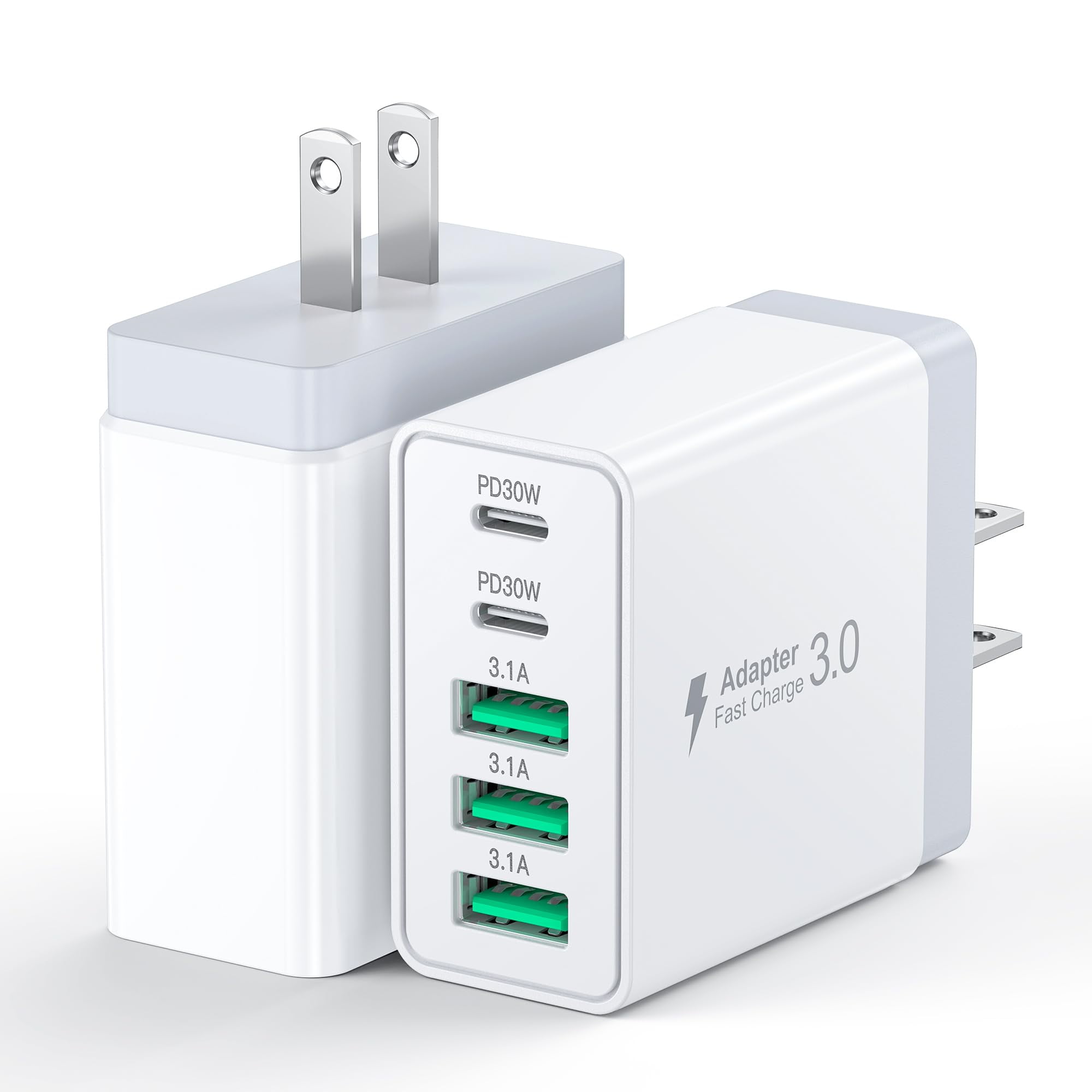 [2-Pack] 60W USB C Wall Charger,5-Port Fast USB C Charging Block 30W ...