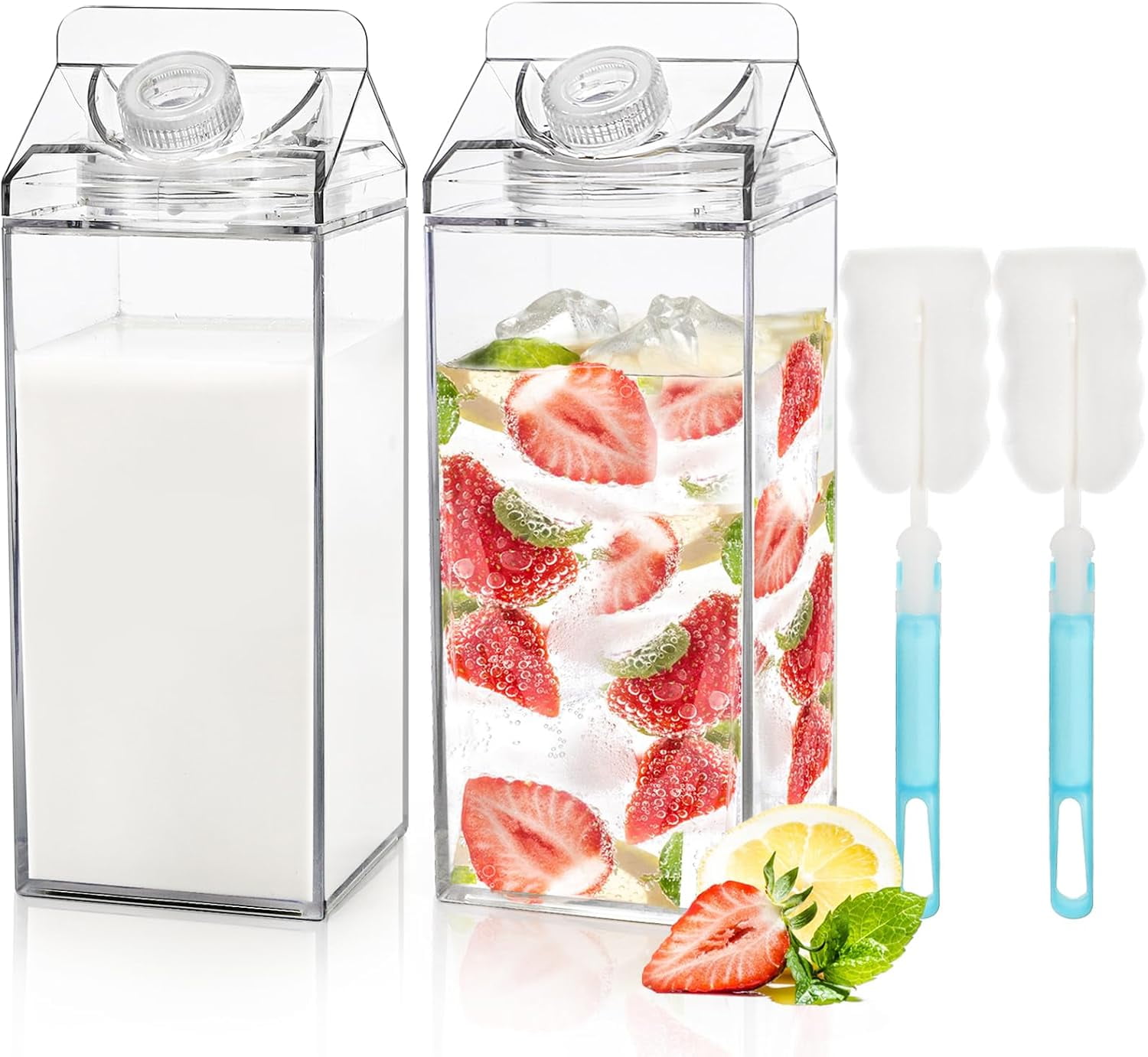 2 Pack 64 Oz Large Milk Carton Water Bottle, Clear Plastic Milk Bottle ...