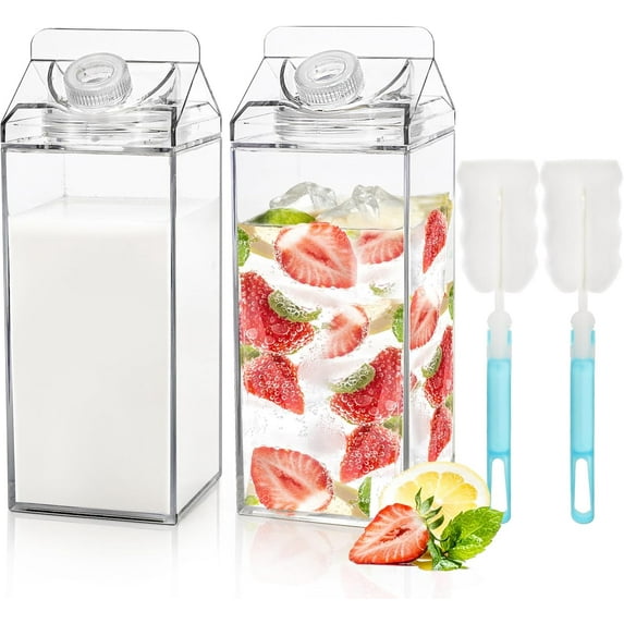2 Pack 64 Oz Large Milk Carton Water Bottle, Clear Plastic Milk Bottle ...