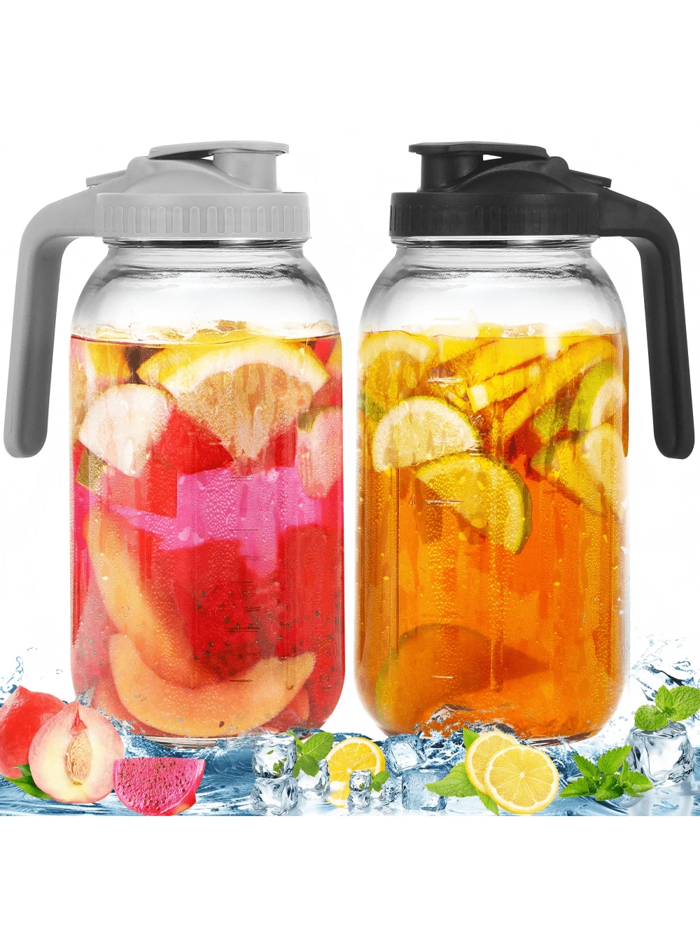 2 Pack 64 Oz Sun Tea Jar, Pitchers With Lid, Half Gallon Mason Jar ...