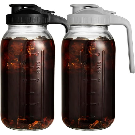 2 Pack 64 oz Glass Pitcher with Lid for Fridge, Half Gallon Pitcher ...