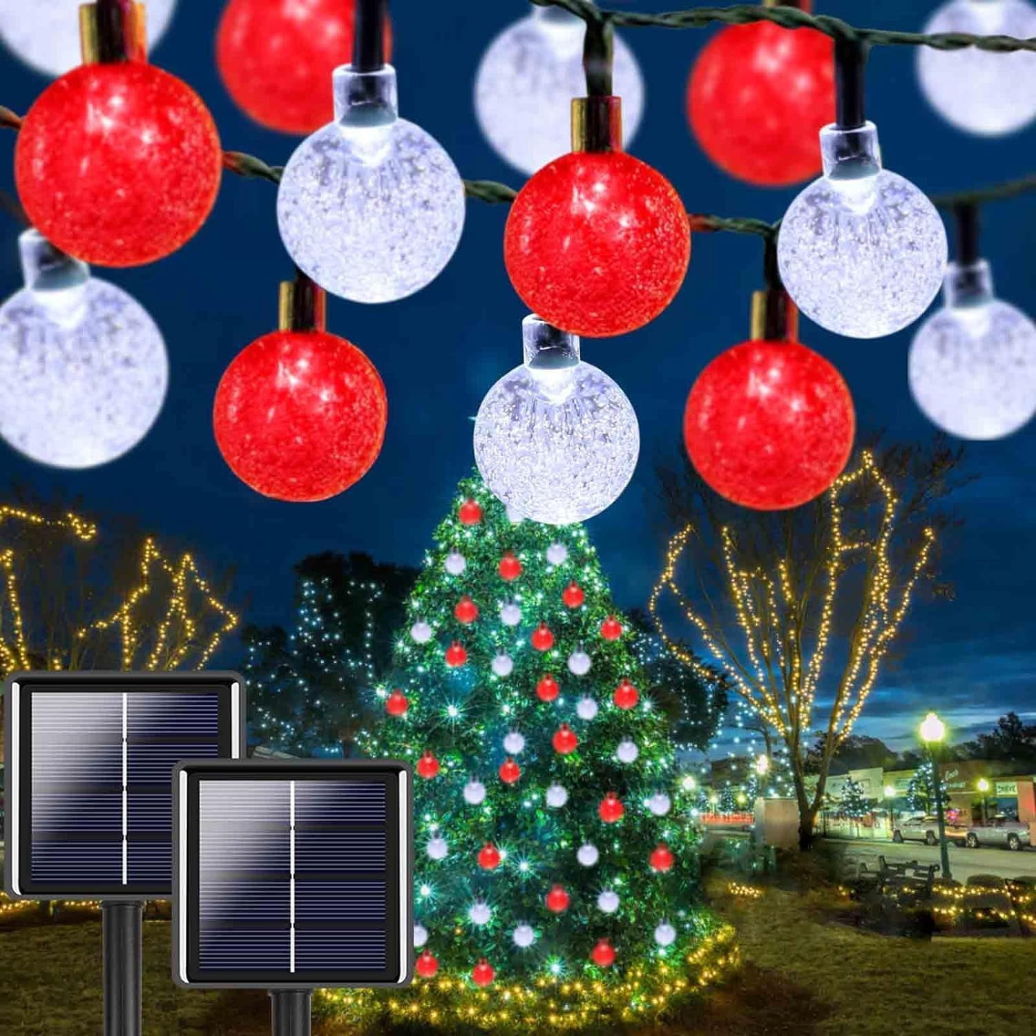 2-Pack 64FT 100 LED Crystal Globe Solar String Lights Outdoor ...