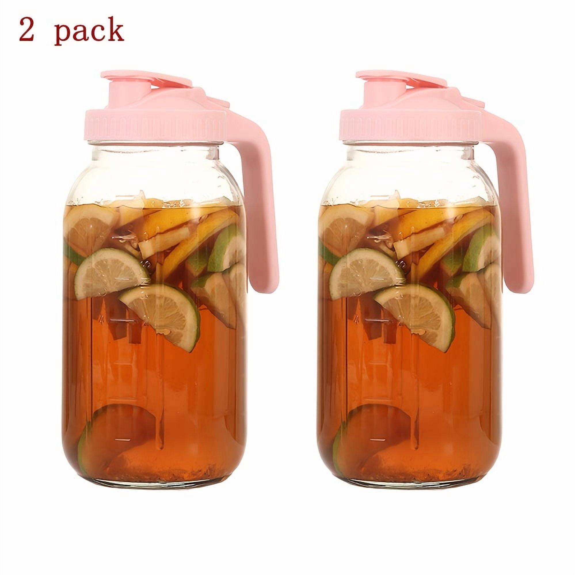 2-Pack 64oz Mason Jars with Lids, Wide Mouth Glass Pitcher, Leak-Proof ...