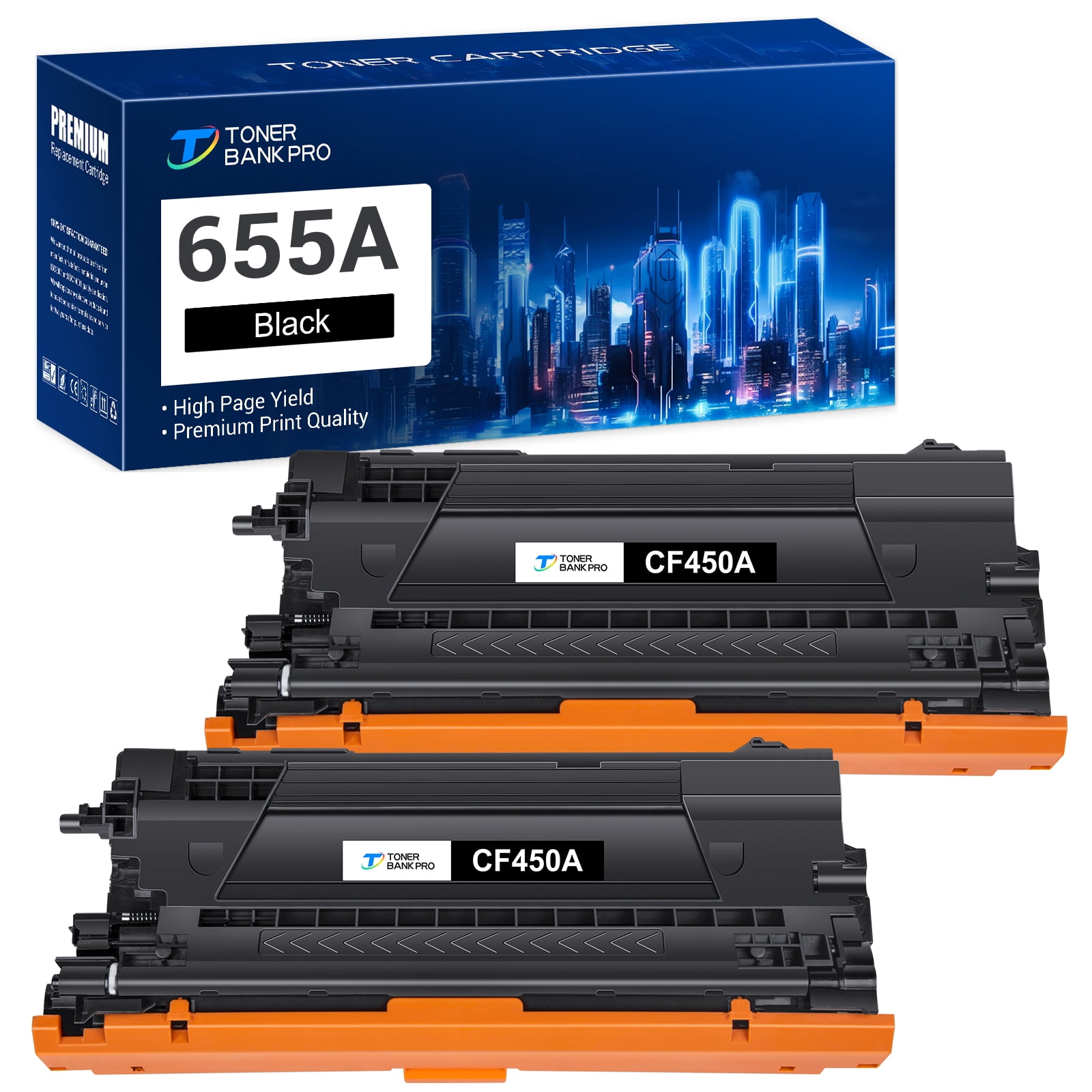 2-Pack 655A Black Toner Cartridge Compatible for HP 655A CF450A Color ...