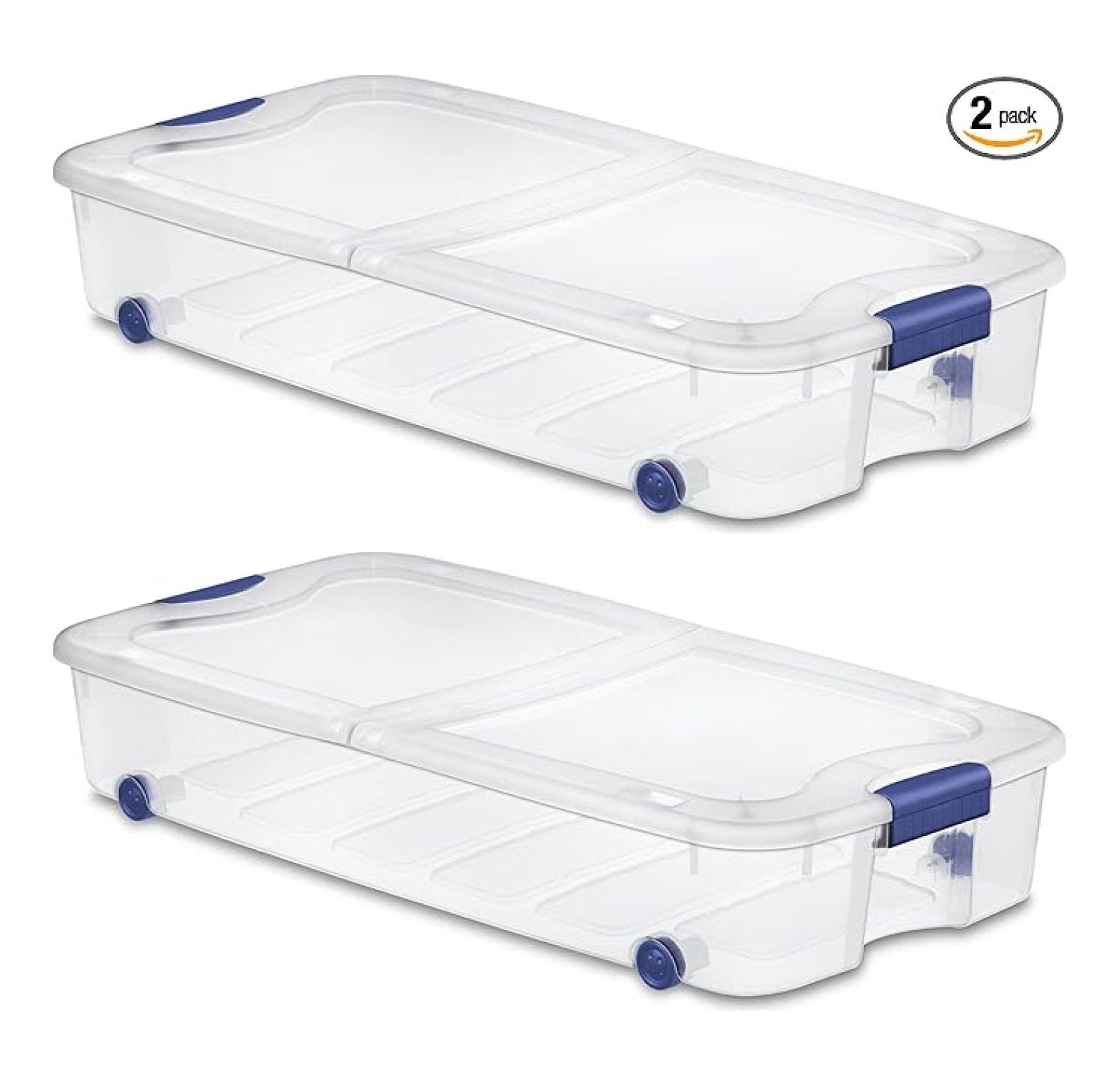 2 Pack 66 Quart Wheeled Box with Lid, Underbed Storage Container ...