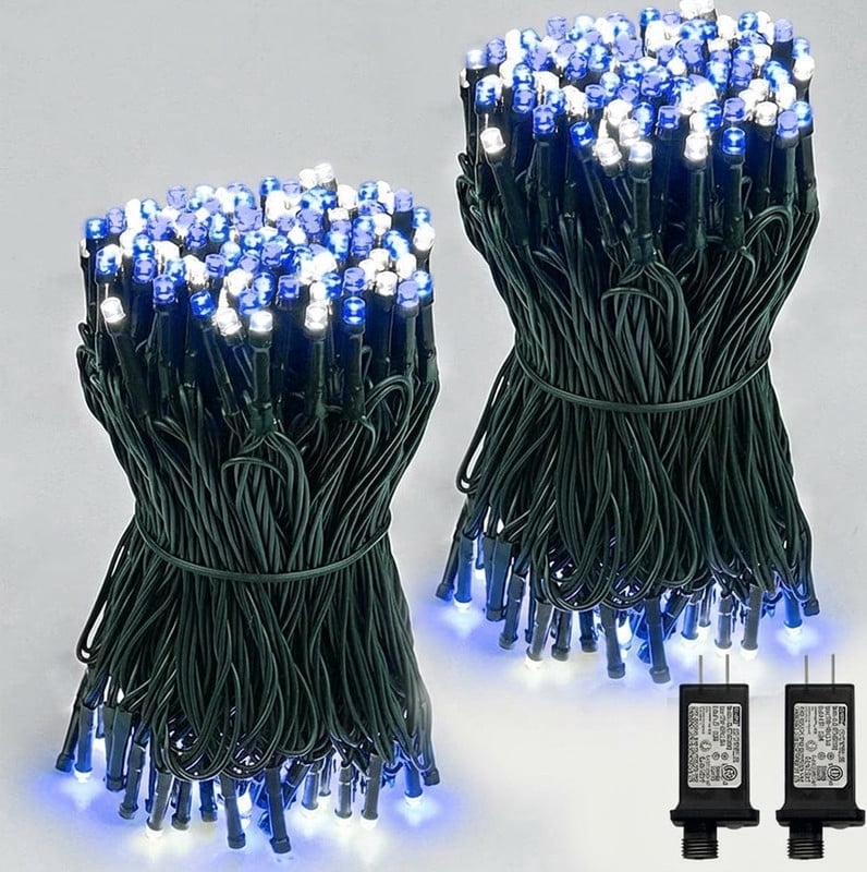 2 Pack 66ft Christmas Lights, 200 LED White & Blue String Lights, 11 ...