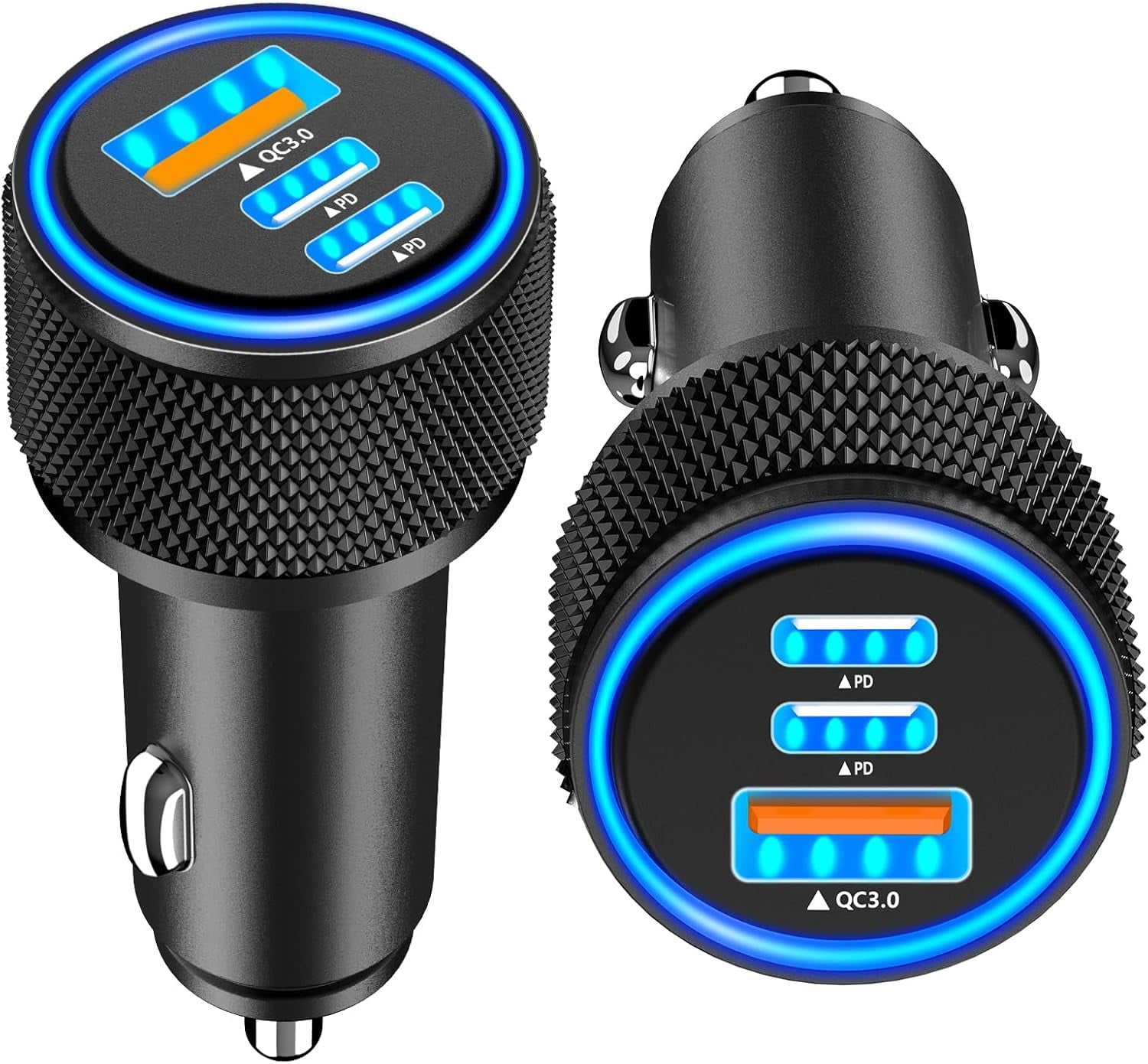 2-Pack 67W Car Charger Adapter, 3-Port USB C + USB A Fast Charging Plug ...