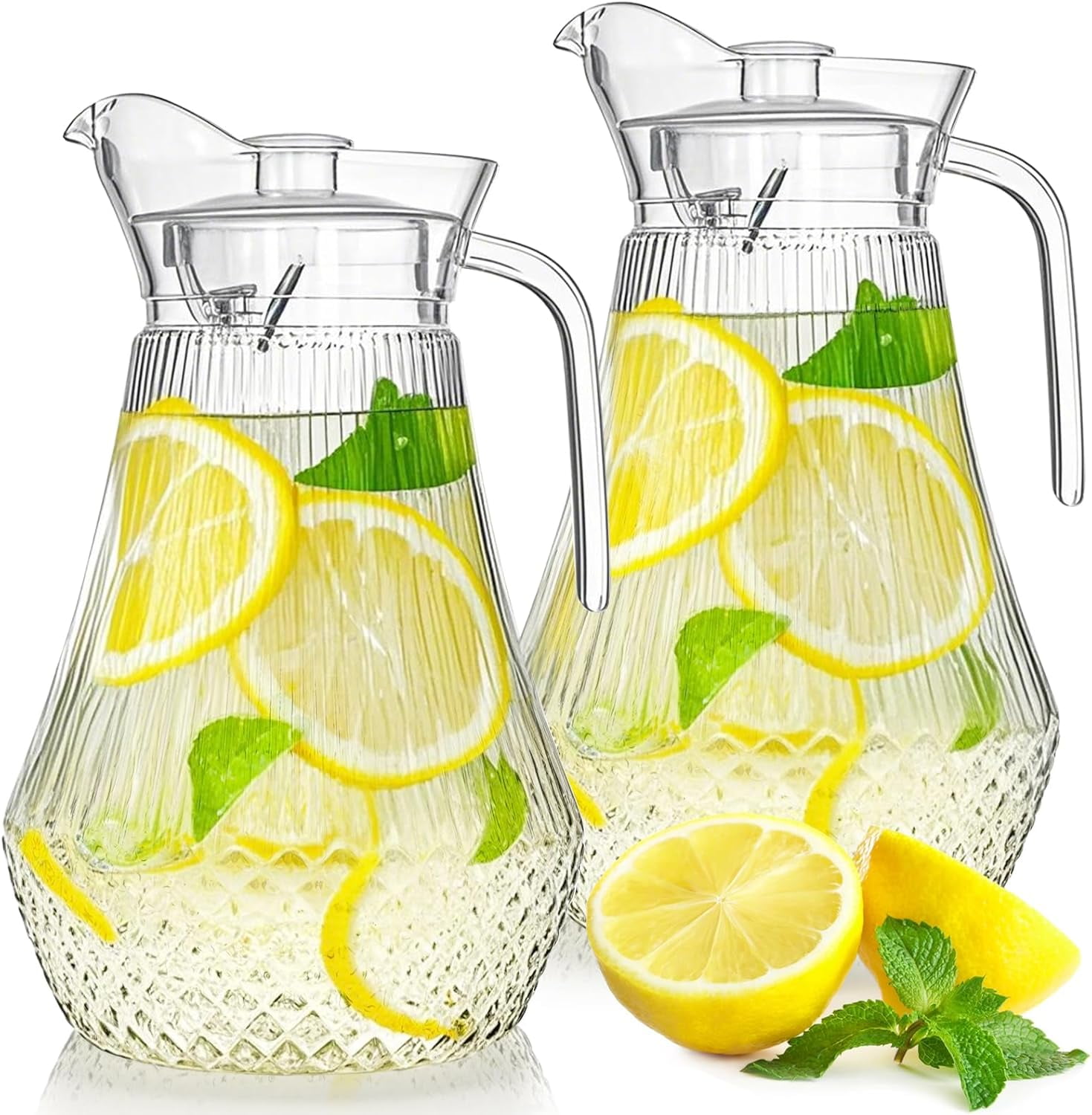 2 Pack 68 Oz Acrylic Pitcher, Clear Plastic Water Pitchers with Lid and ...