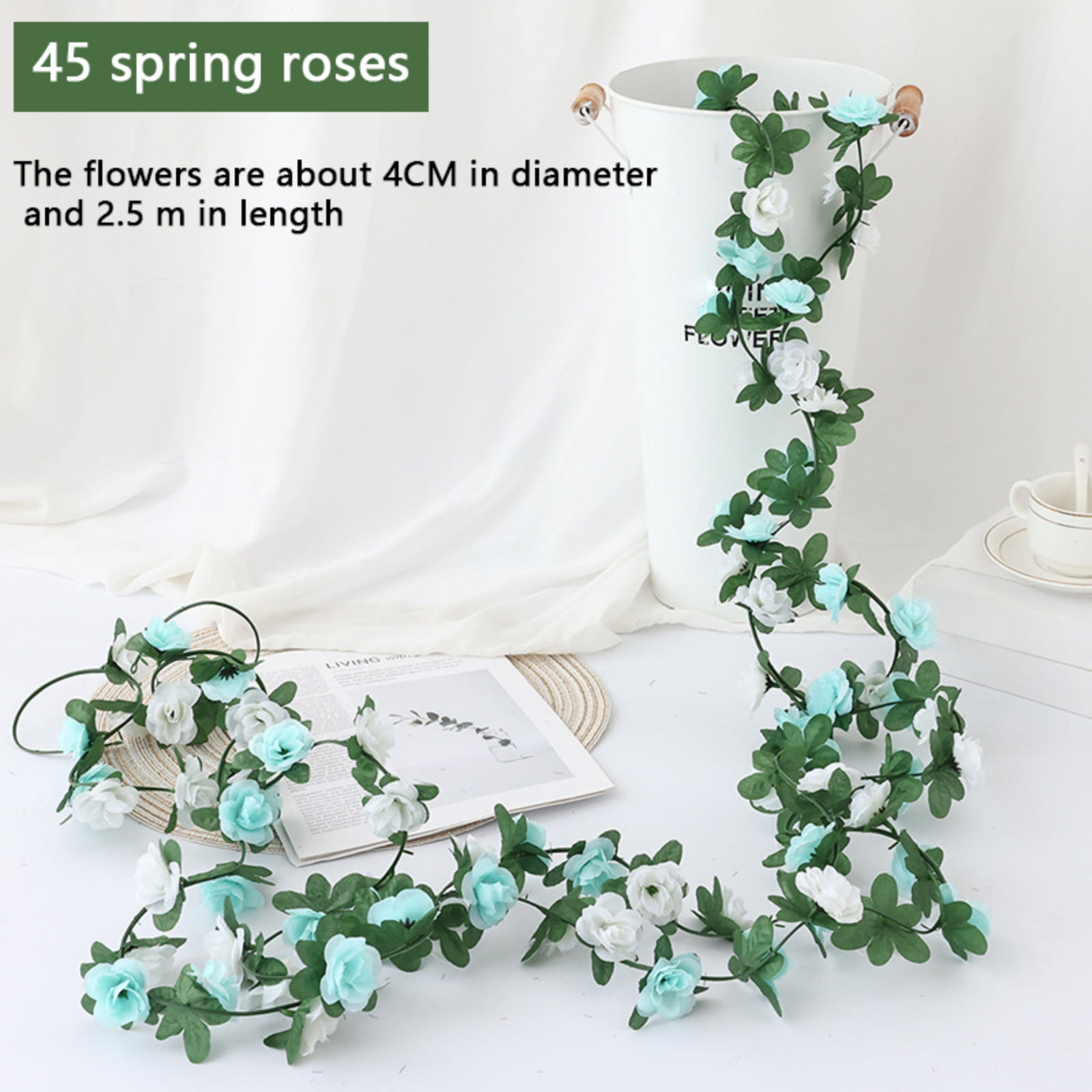 2 Pack 69/45 Heads Artificial Rose Vine Flowers Garlands Decorations ...