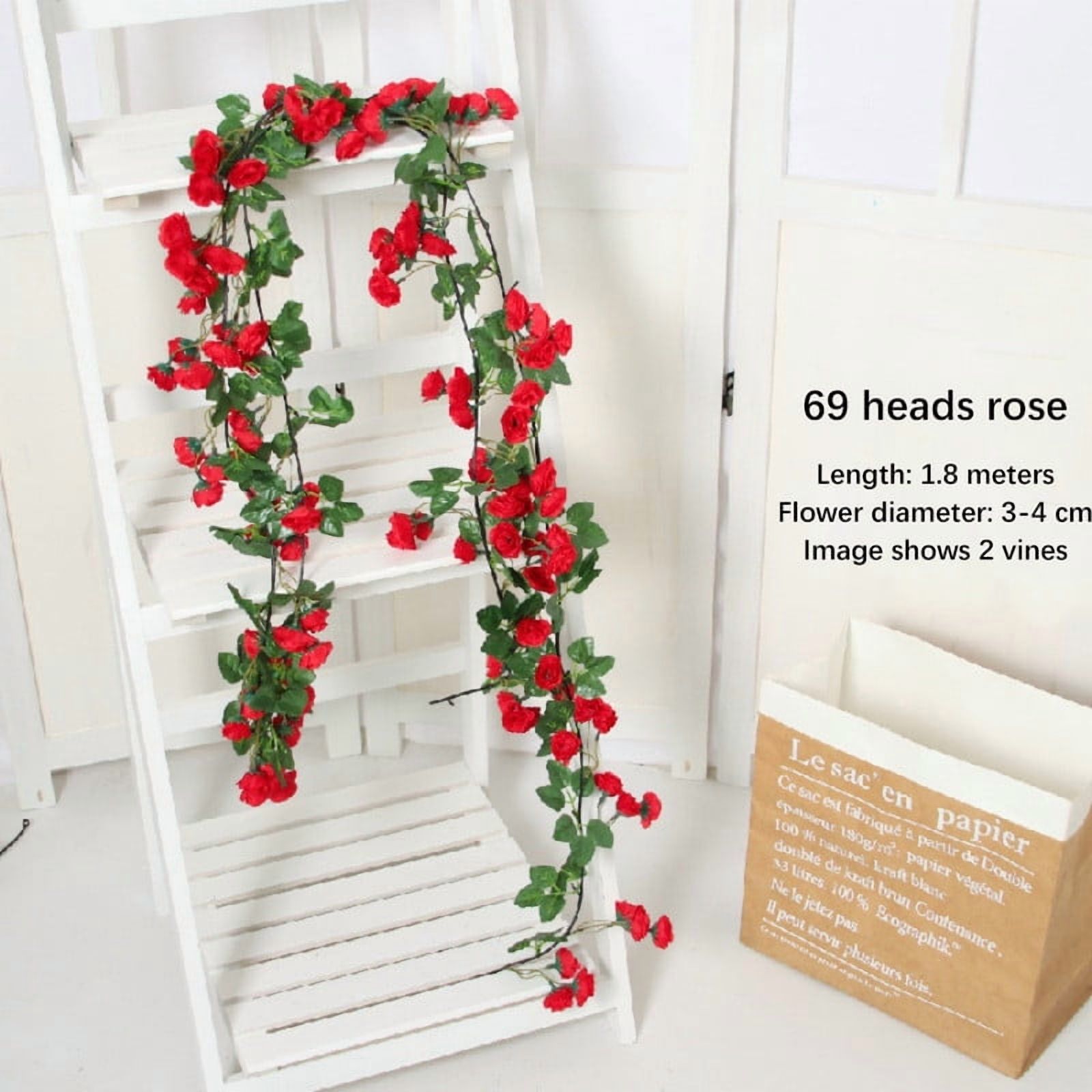 2 Pack 69 Heads Artificial Rose Vine Garland Fake Roses Flowers Plants ...