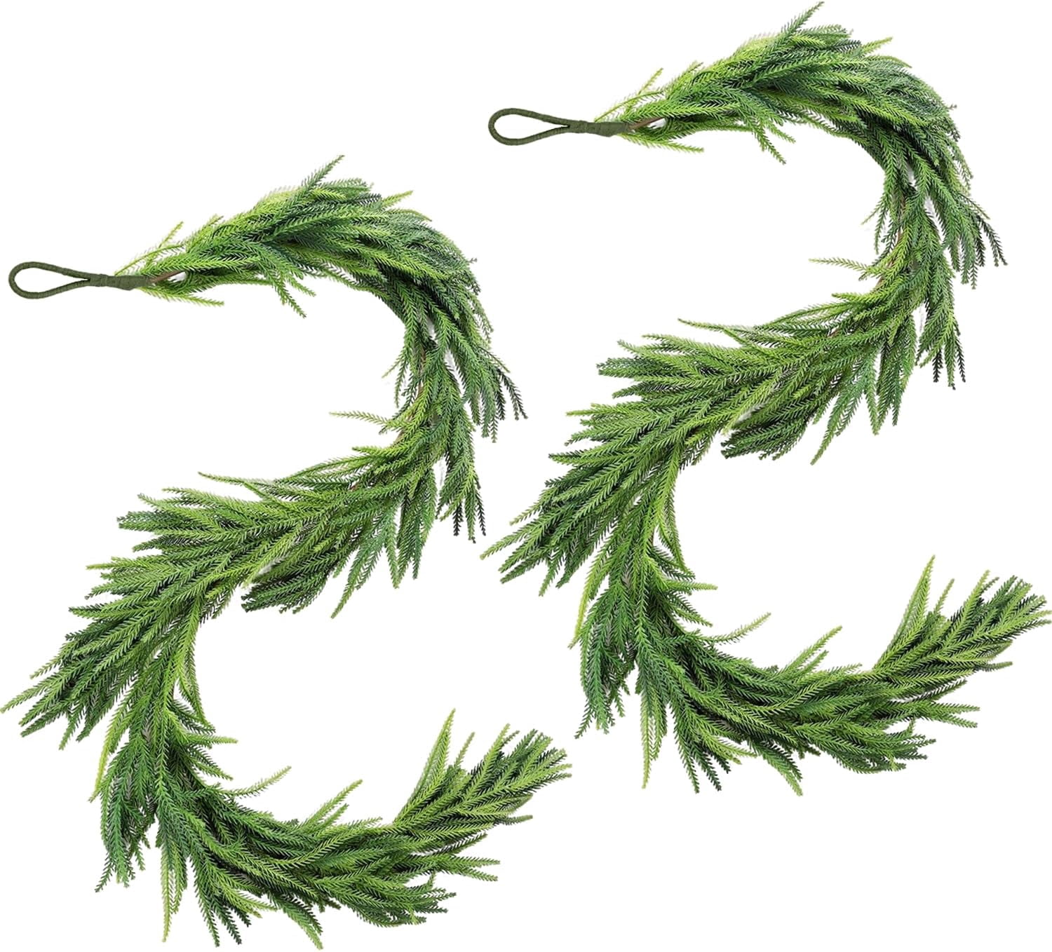 2-Pack 6FT Artificial Norfolk Pine Garlands – Greenery Winter Pine ...