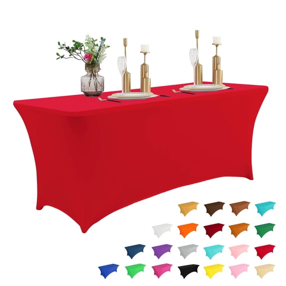 2 Pack 6FT Rectangular Fitted Tablecloths Stretch White Spandex Covers ...