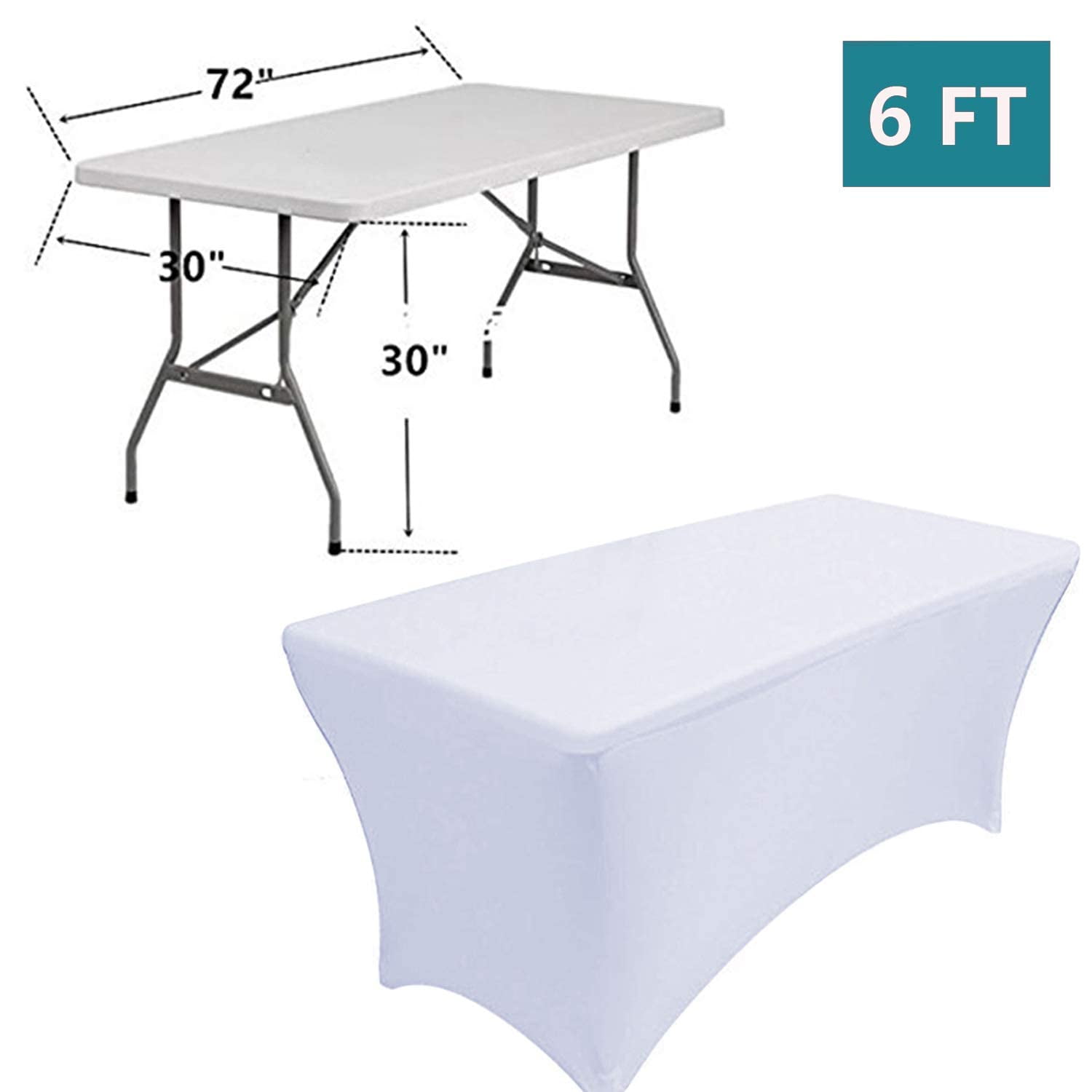 2 Pack 6FT Rectangular Spandex Tablecloth, Four-Way Stretch Tight Fit ...