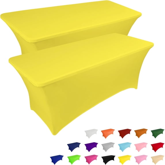 2 Pack 6FT Table Cloth for Rectangular Fitted Events Stretch Yellow ...