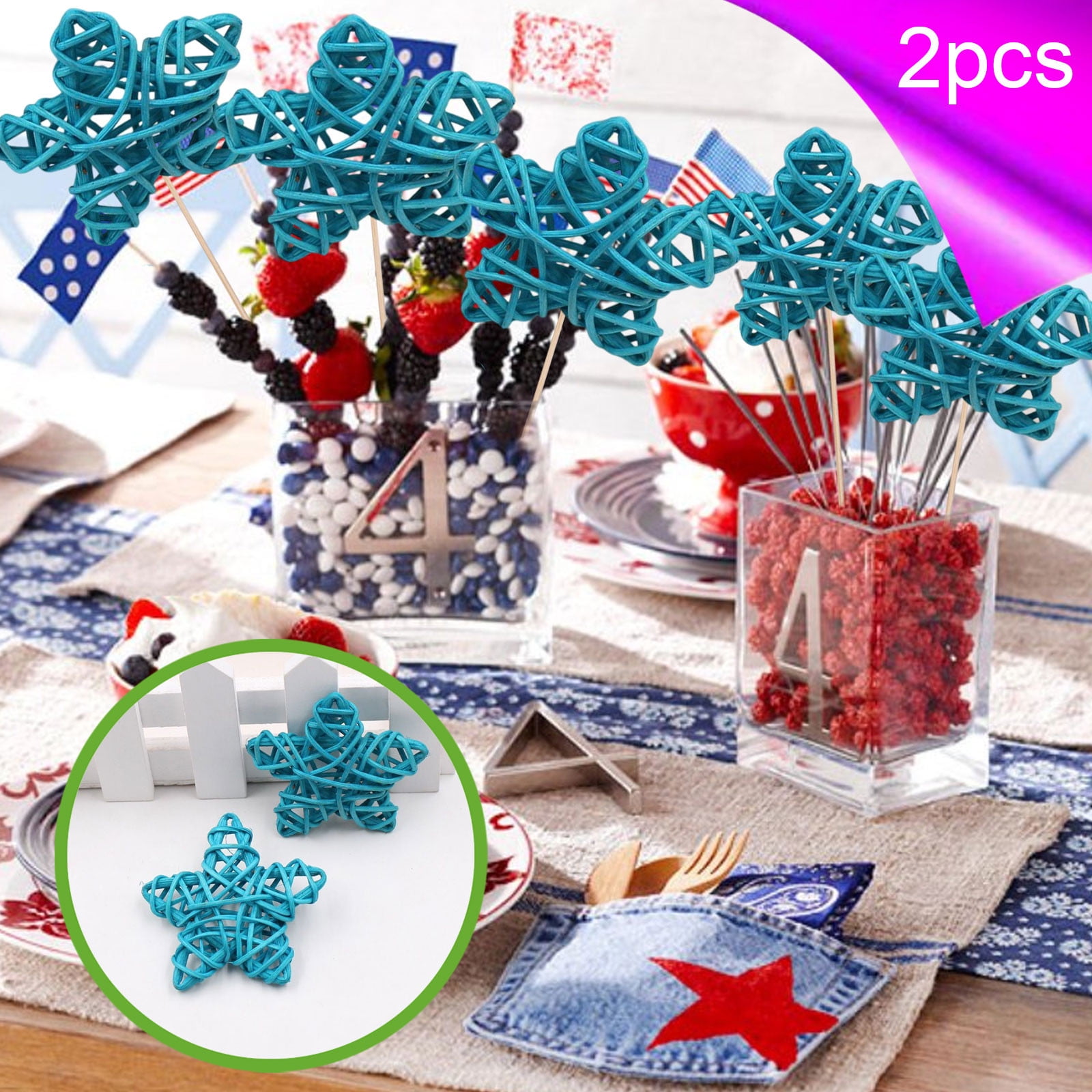 2-Pack 6cm Rattan Woven Star Vase Fillers - Decorative Wicker Balls for ...