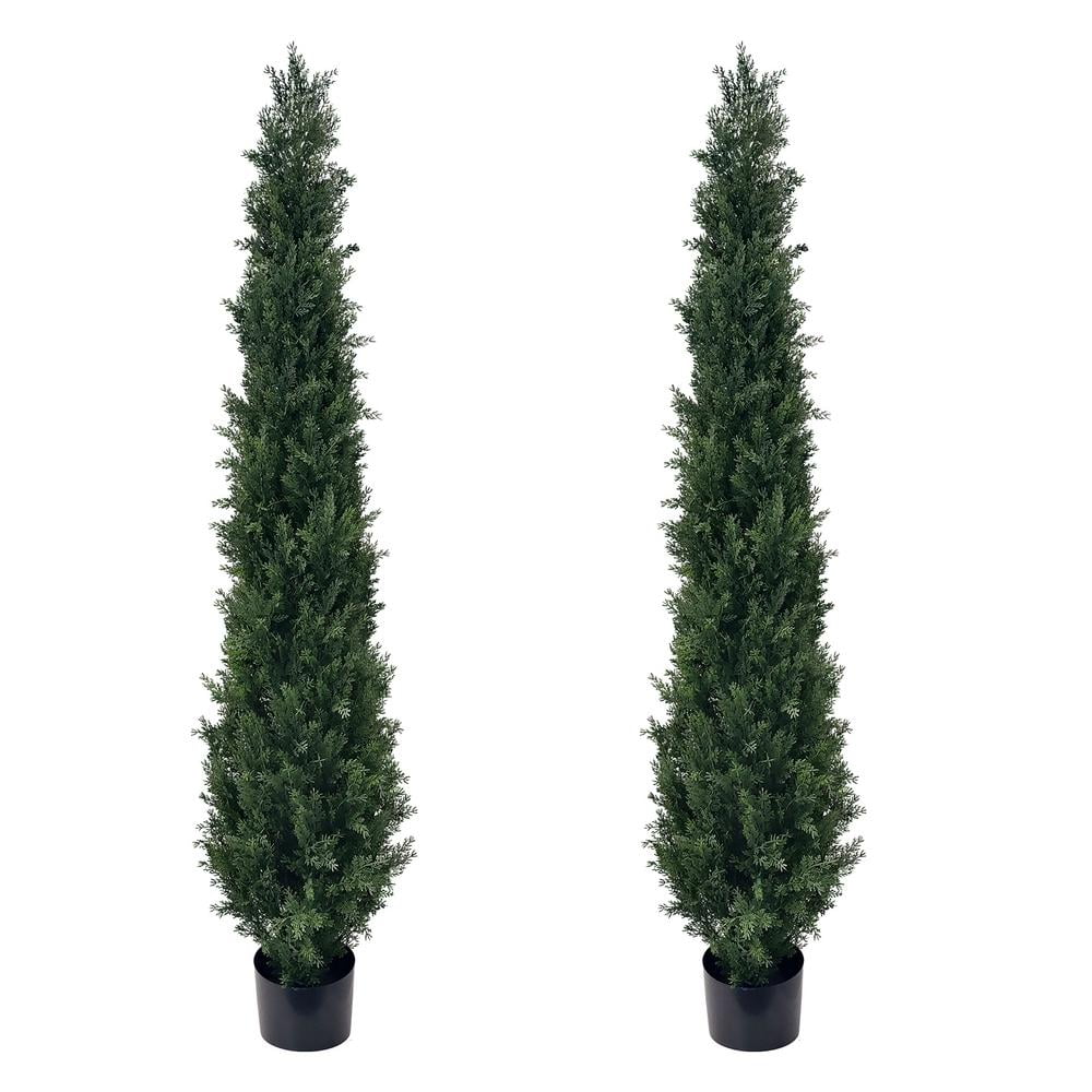 2-Pack 6ft Artificial Cedar Trees - Realistic Faux Evergreen Plants for ...