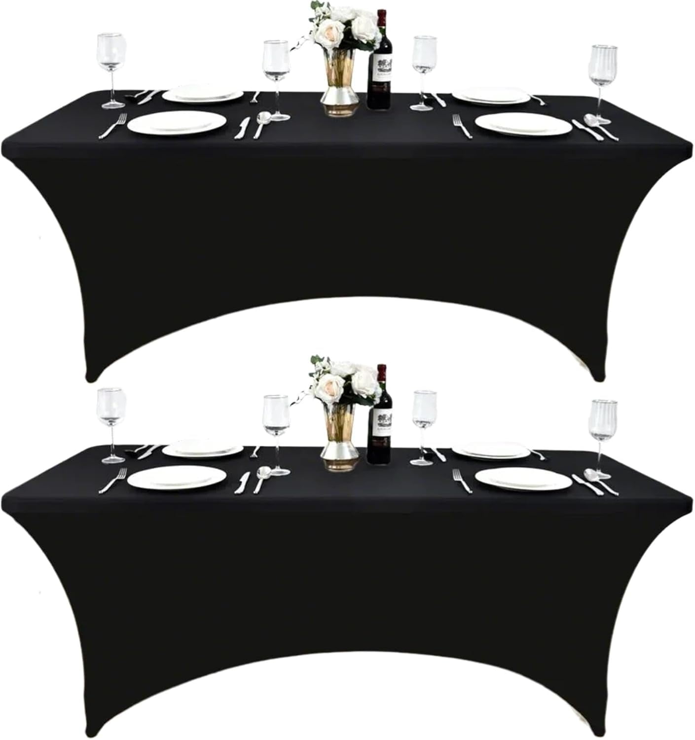 2-Pack 6ft Black Spandex Table Covers for Rectangle Standard Folding ...