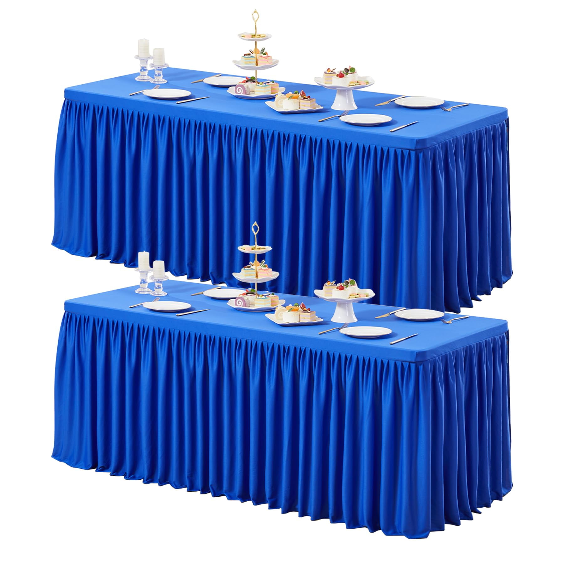 2 Pack 6ft Royal Blue Tablecloth Rectangle Fitted, Open Back Stretch ...