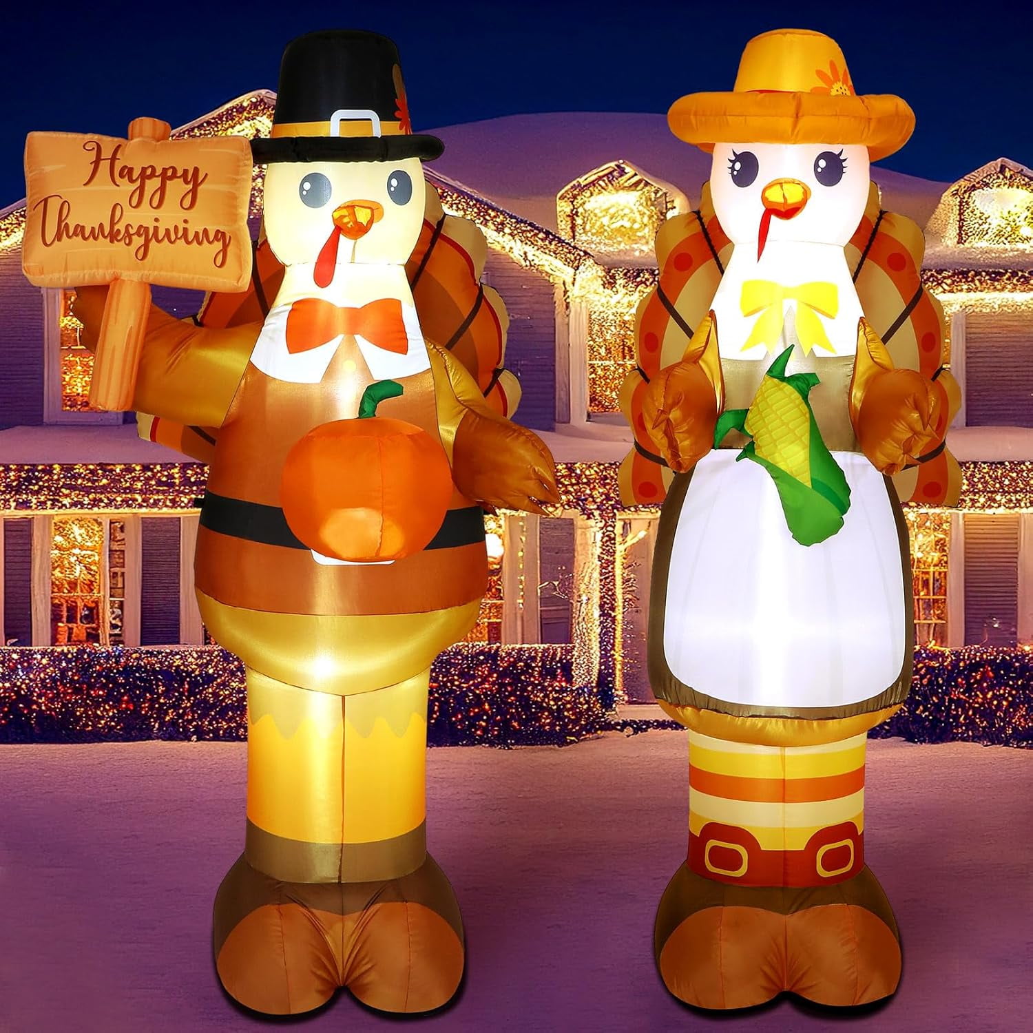 2 Pack 6ft Thanksgiving Inflatables Turkey Outdoor Decoration ...