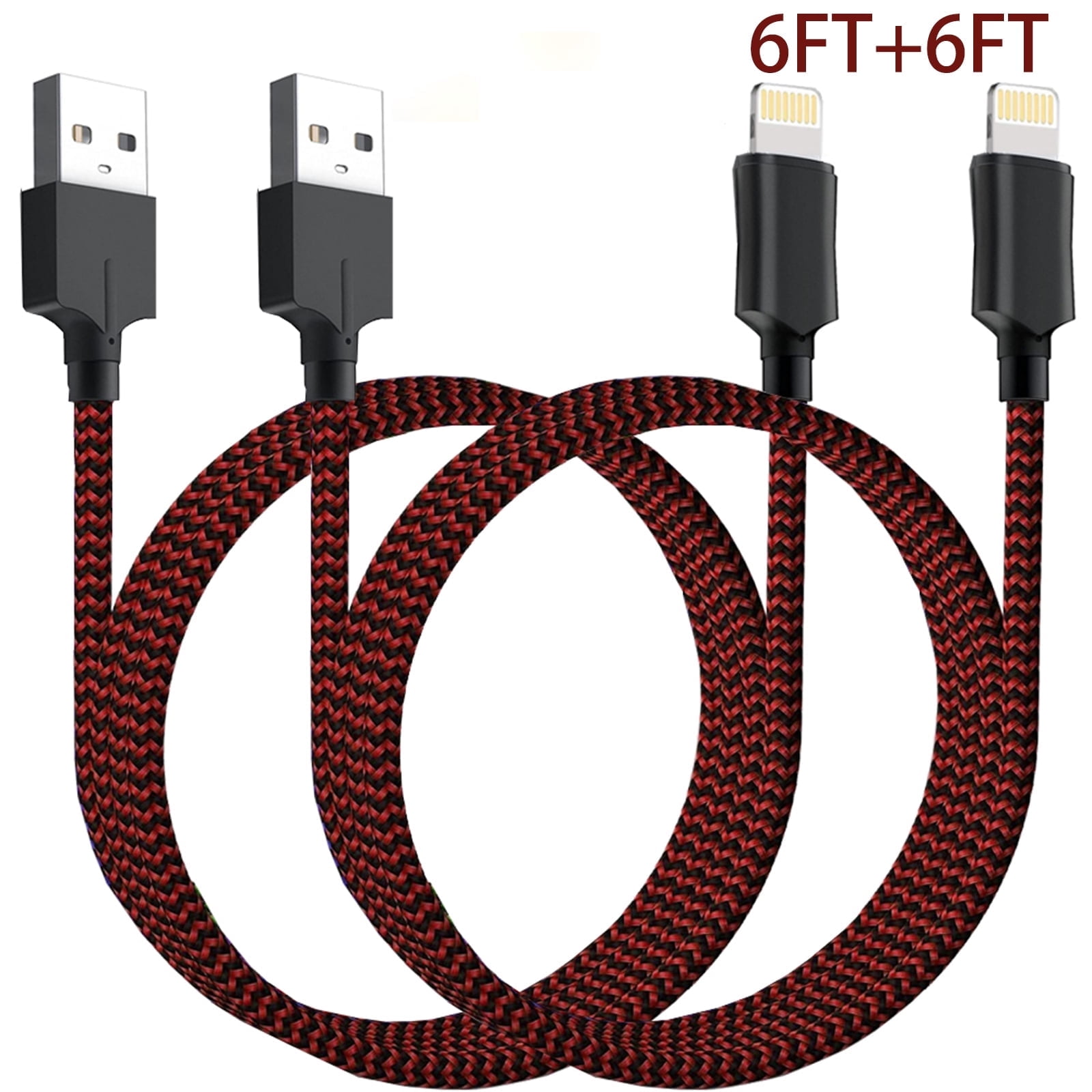 XUDUO 2 Pack iPhone Rapid Charging 6ft Braided Lightning USB Cables ...