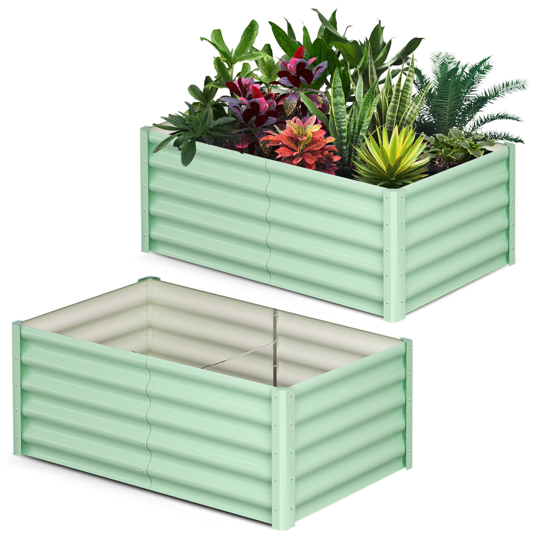 2-Pack 6x3x1.5 FT Galvanized Raised Garden Beds, Outdoor Metal Planter ...