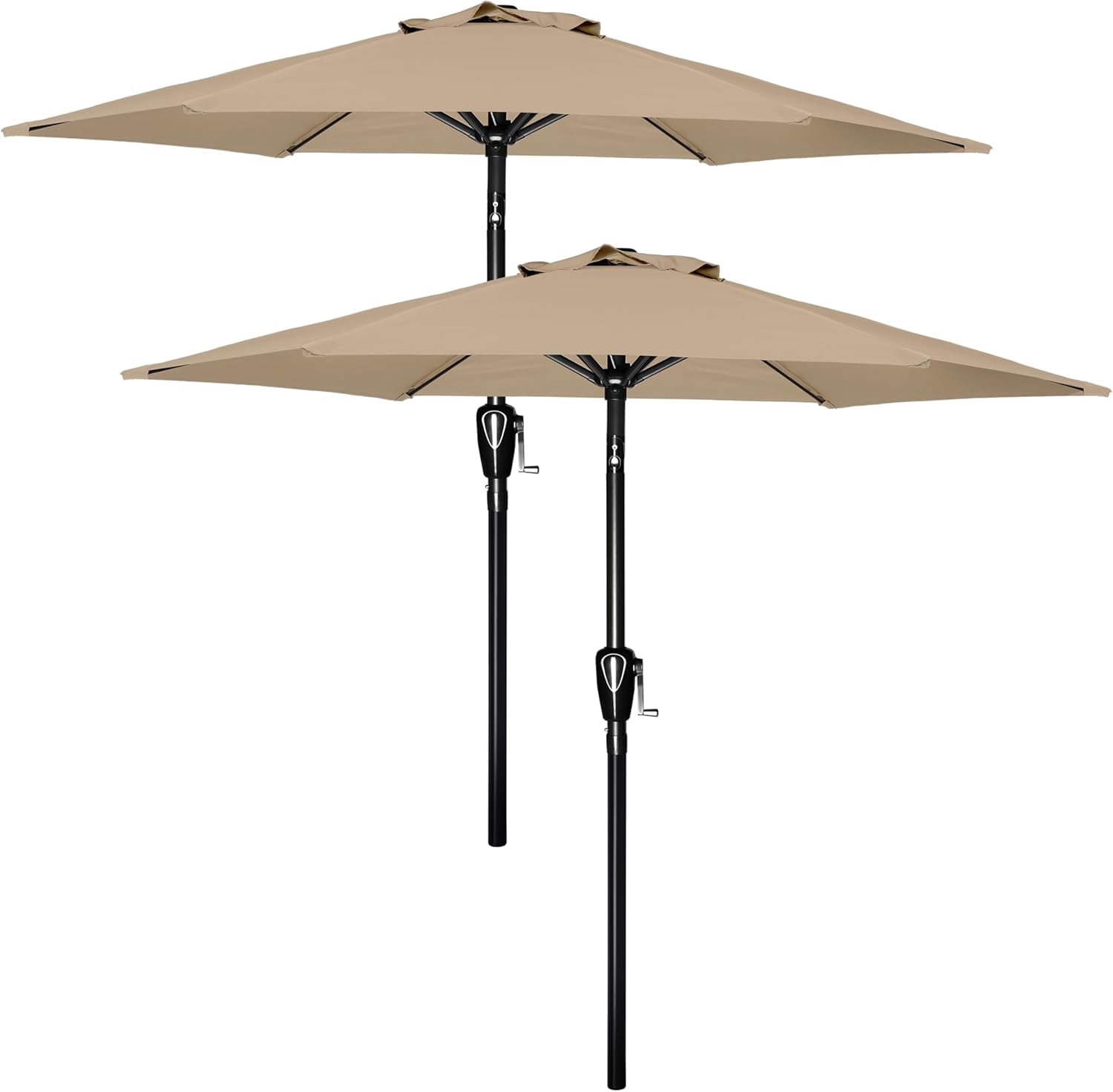 2 Pack 7.5' Outdoor Table Market Yard Umbrella with 6 Sturdy Ribs, Tan ...