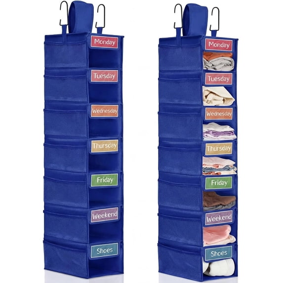 2 Pack 7 Shelf Weekly Clothes Organizer Closet for with Side Pockets ...