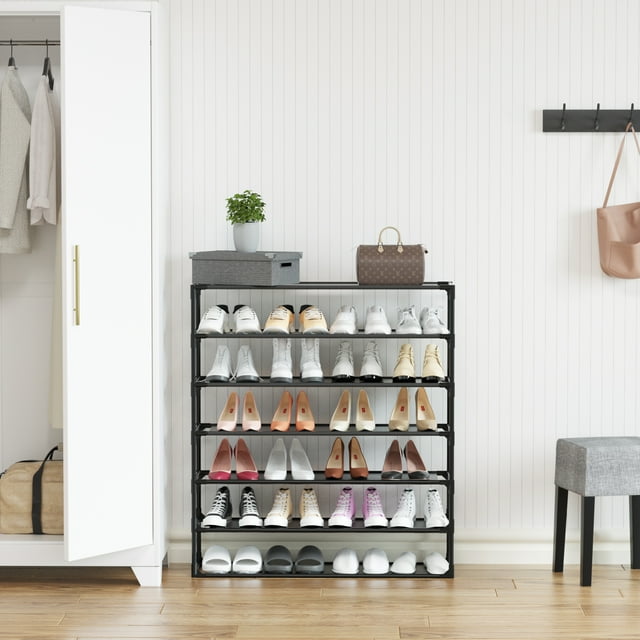2 Pack 7-Tier Shoe Rack Small Spaces Storage Steel Frame And Fabric ...