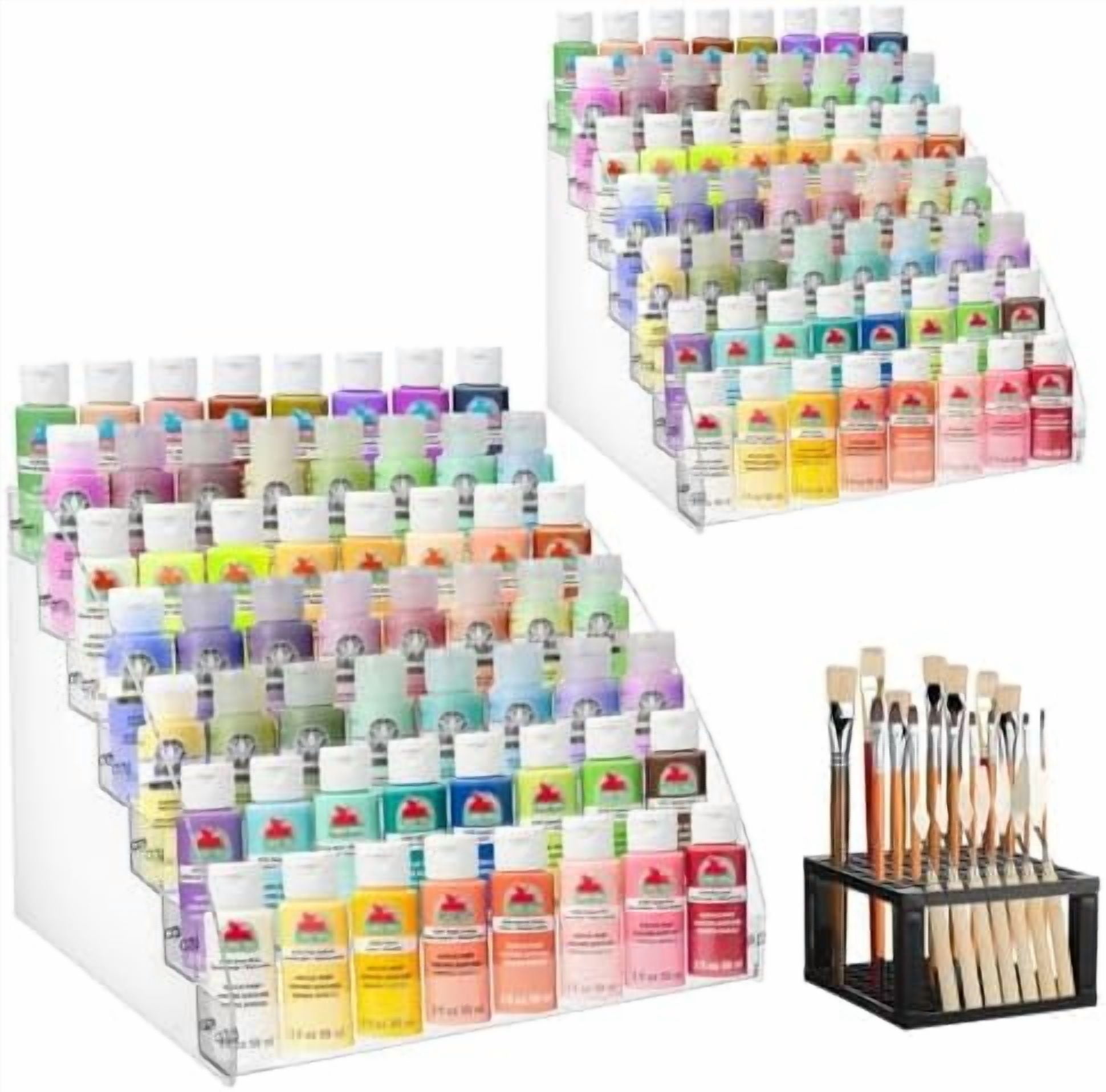 2 Pack 7 Tiers Clear Acrylic Paint Organizer with Brush Holder,paint ...