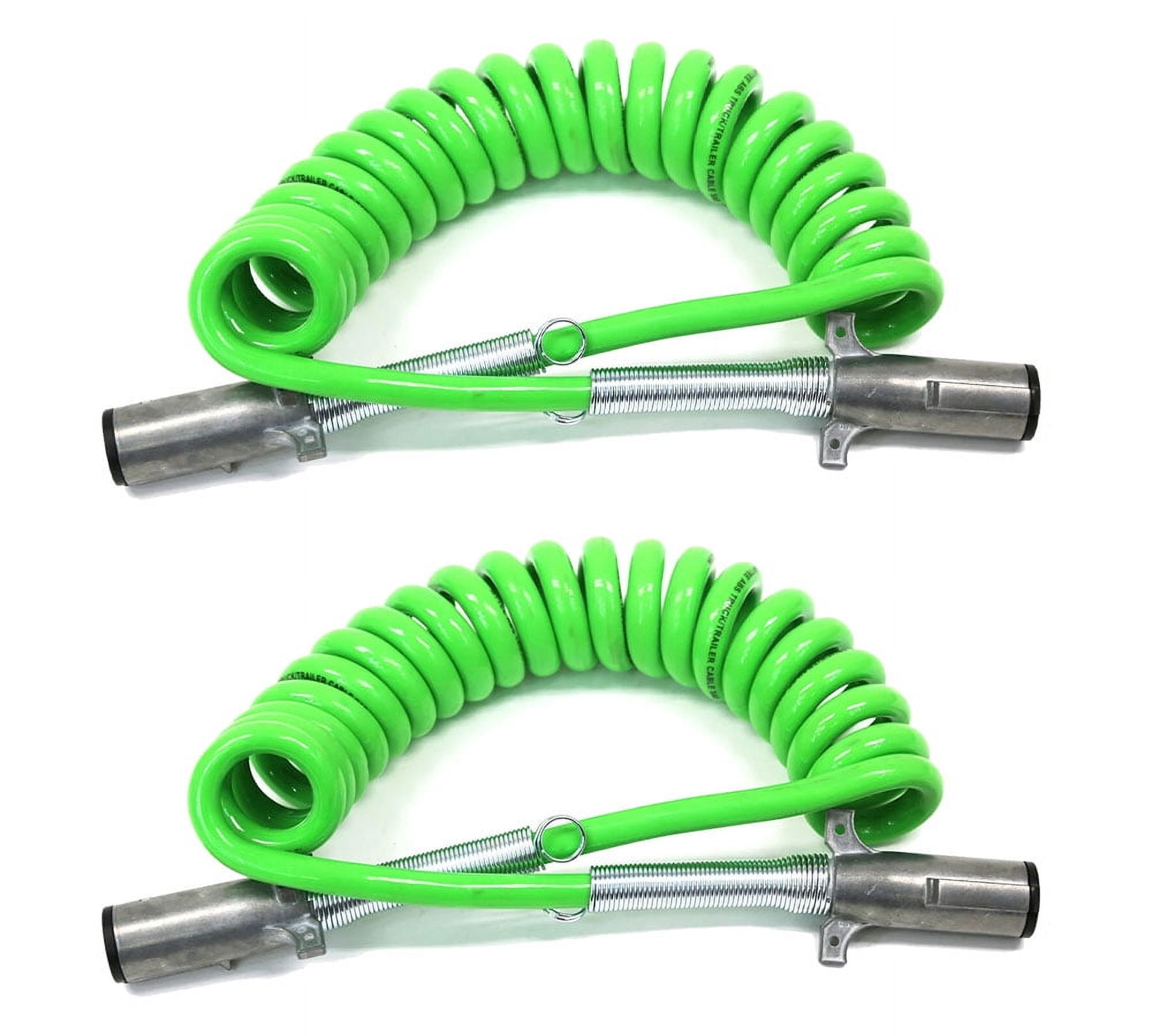 (2 Pack) 7-Way ABS Coil 15' (Green) 12" x 12" Leads Trailer Electrical ...