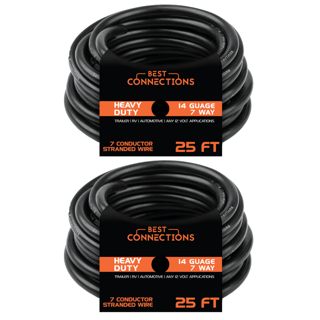 2-Pack 7 Way Trailer Wire (25 Feet) – Heavy Duty 14 Gauge 7 Conductor ...