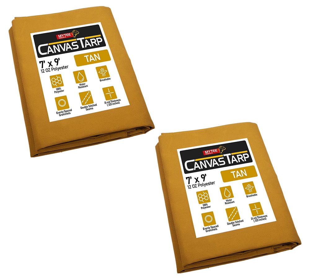 2 Pack 7' x 9' Tan 12oz Canvas Tarp with Grommets - Water Resistant ...