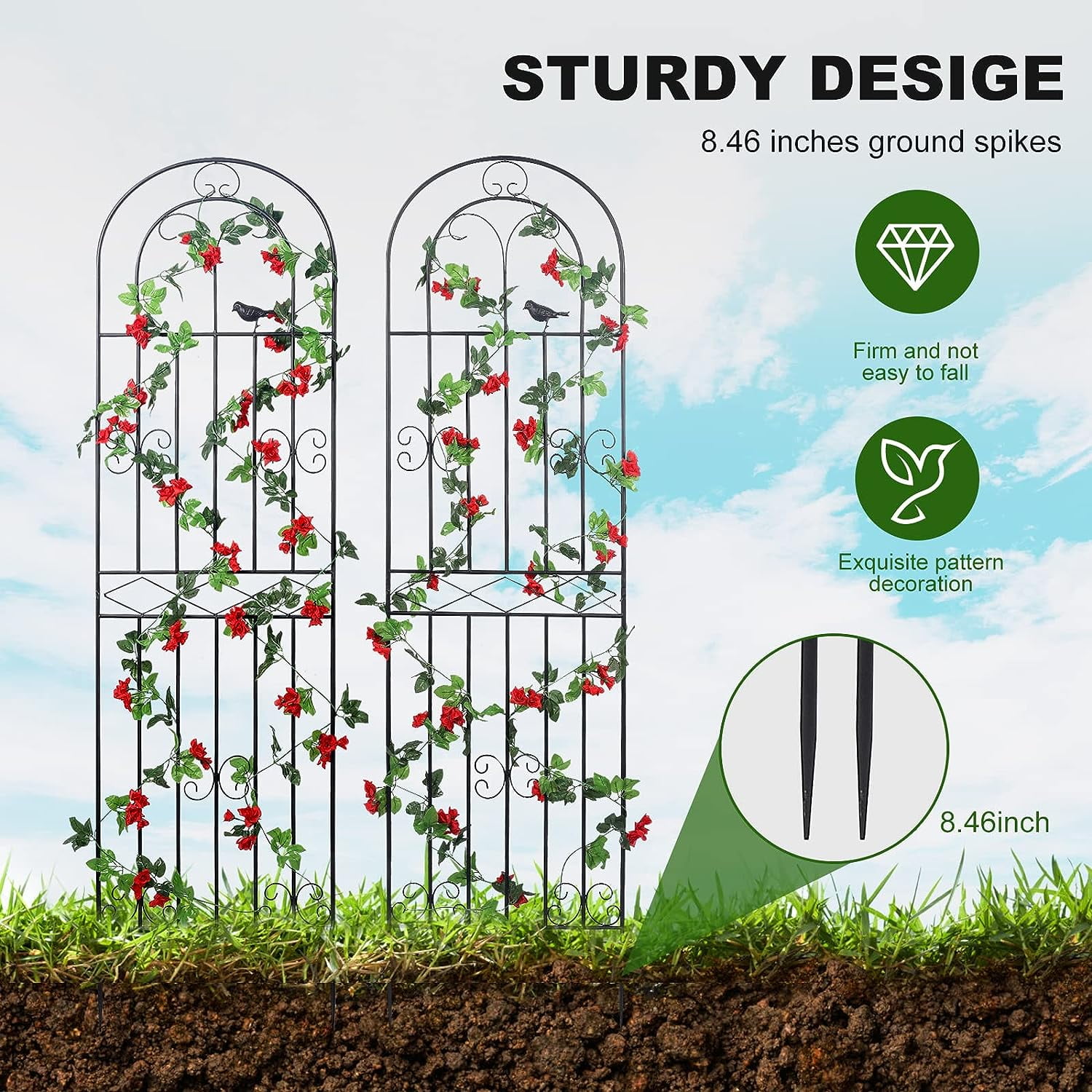 2 Pack 71" H x 19.7" W Metal Garden Trellis with Black Coating, Wire ...