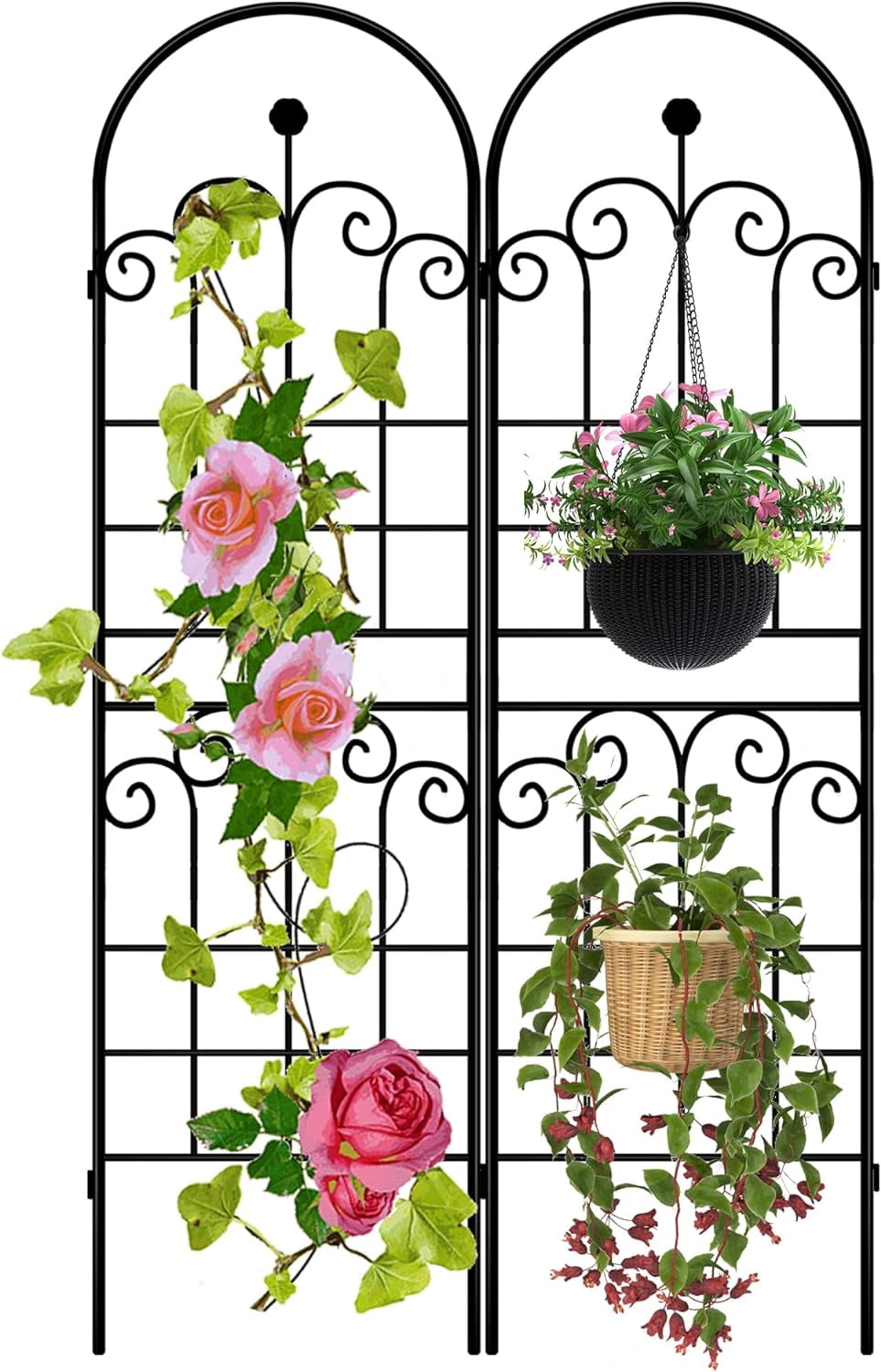 2 Pack 71x20in Rustic Iron Arch Decoration Garden Trellis with Black ...