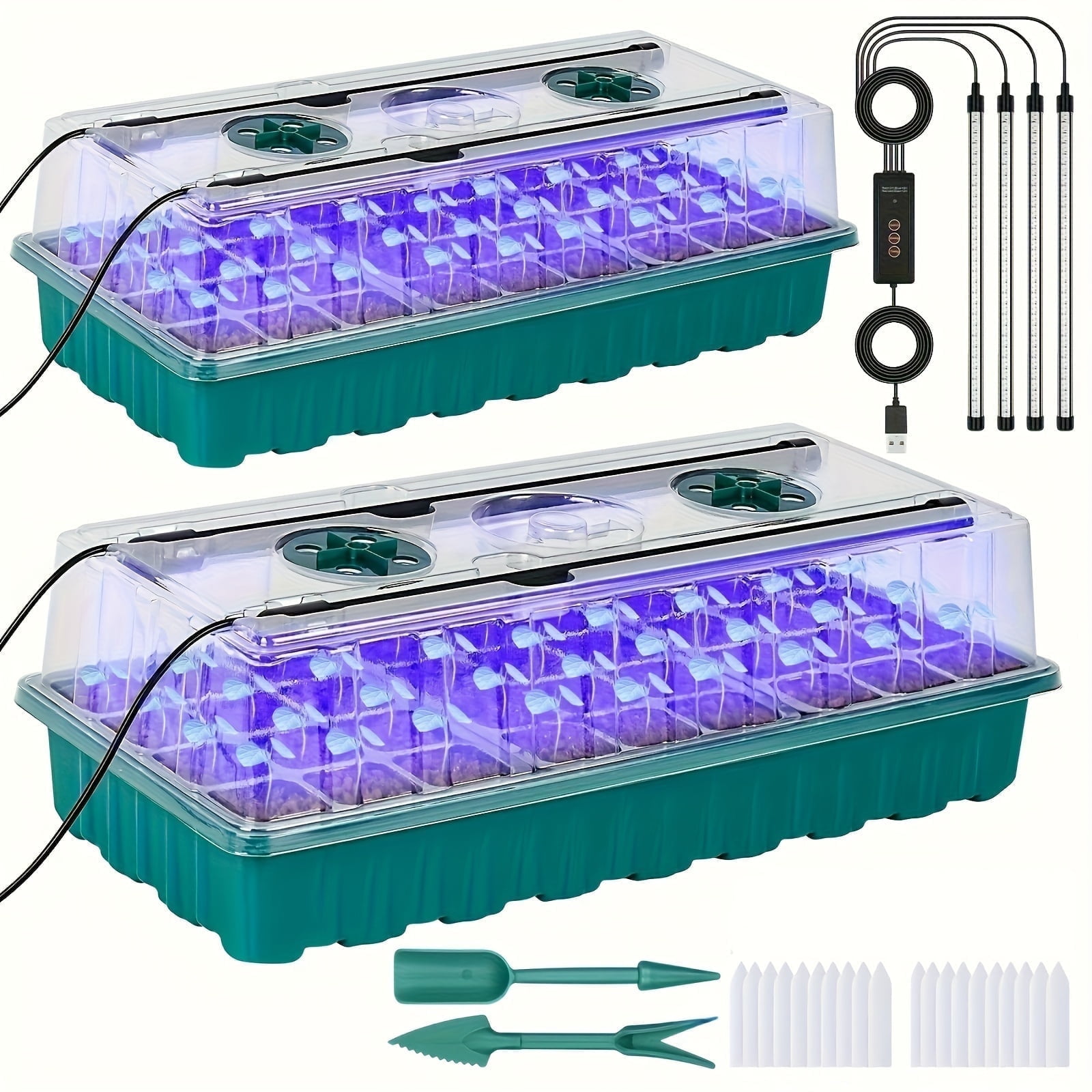 2-Pack 72-Cell Seed Starting Kit with Adjustable Humidity Dome & 4 Full ...
