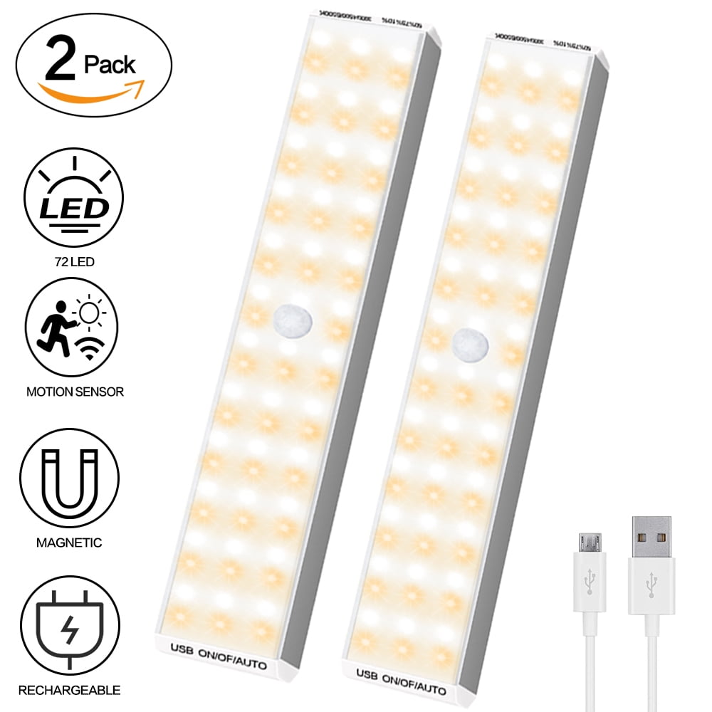 KESHI 2 Pack 72 LED Motion Sensor Under Cabinet Lights, USB ...