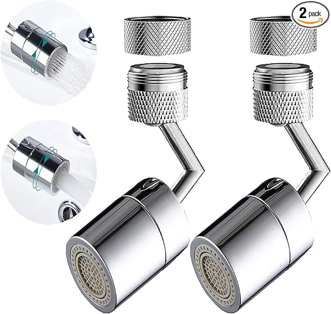 2 Pack 720 Degree Swivel Faucet Aerator Large Angle Rotating Splash
