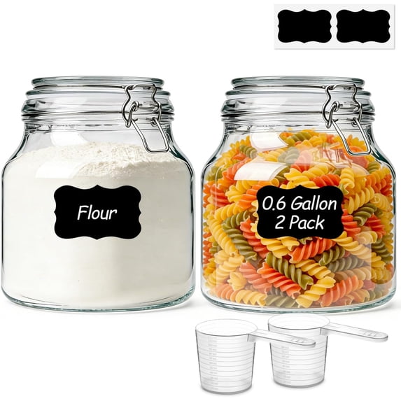2-Pack 74oz (0.6 Gal) Wide-Mouth Glass Jars with Airtight Clamp Lids ...