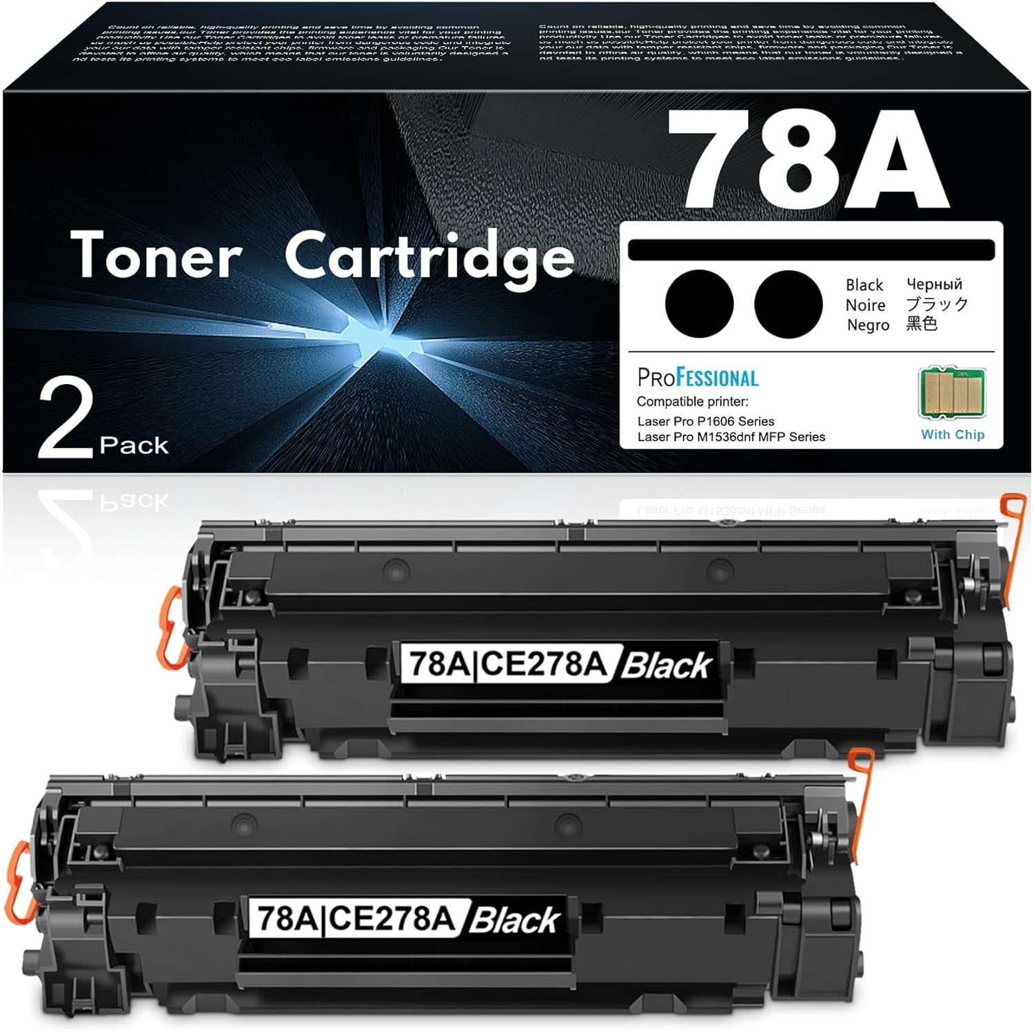 2-Pack 78A Black Toner Cartridge with Chip: Replacement for HP 78A ...