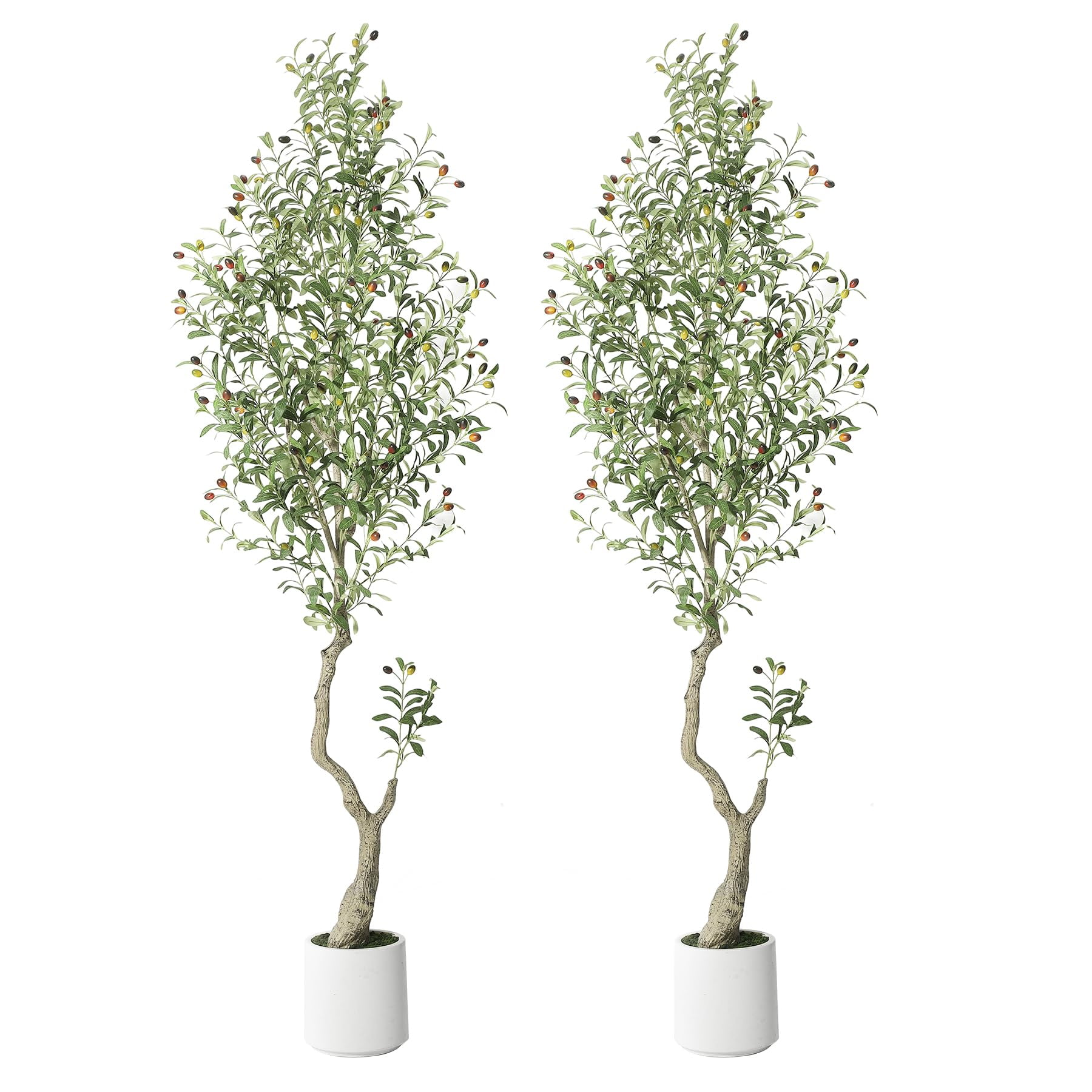 2-Pack 7ft Artificial Olive Trees in White Pot - Tall Fake Plants with ...
