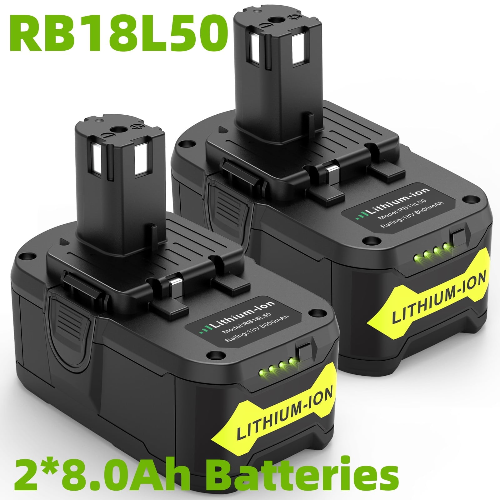 2 Pack 8.0Ah P108 18Volt Replacement Battery Compatible with Ryobi 18V ...